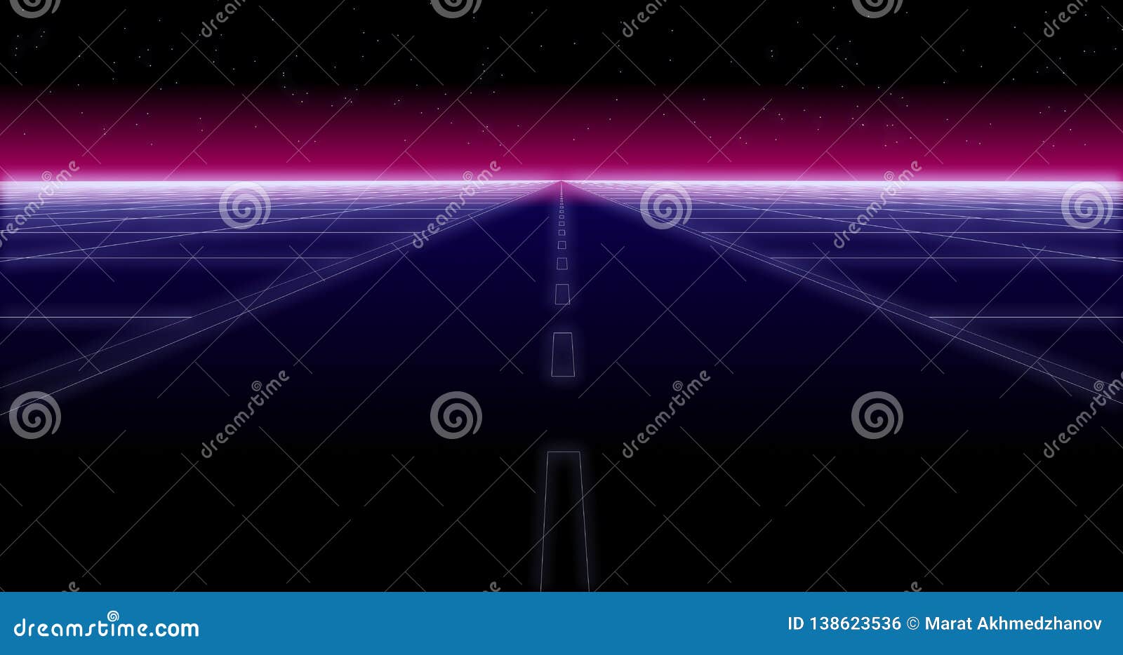 Synthwave Road and Stars Retro Background 3d Render Stock Illustration ...