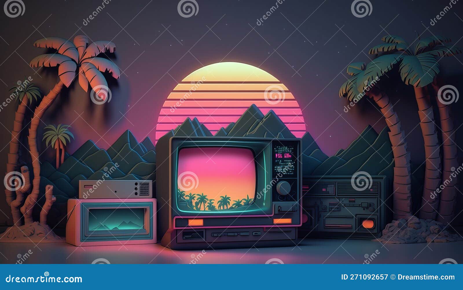 Synthwave 80s Retro Design. Detalied Retro Background Style 80s. AI ...