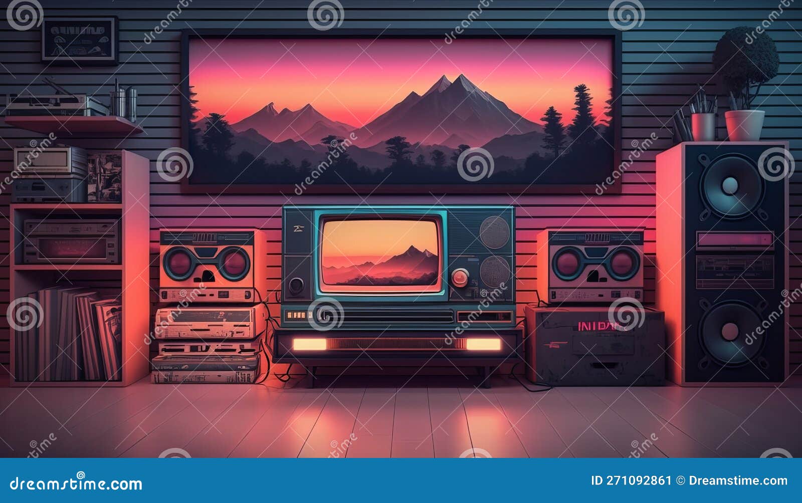 Synthwave 80s Retro Design. Detalied Retro Background Style 80s. AI ...