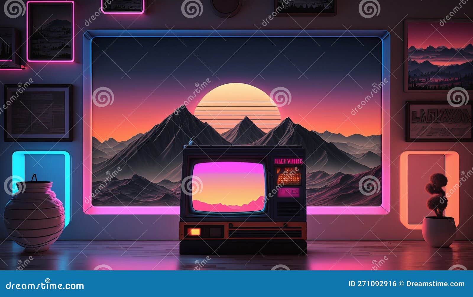 Synthwave 80s Retro Design. Detalied Retro Background Style 80s. AI ...
