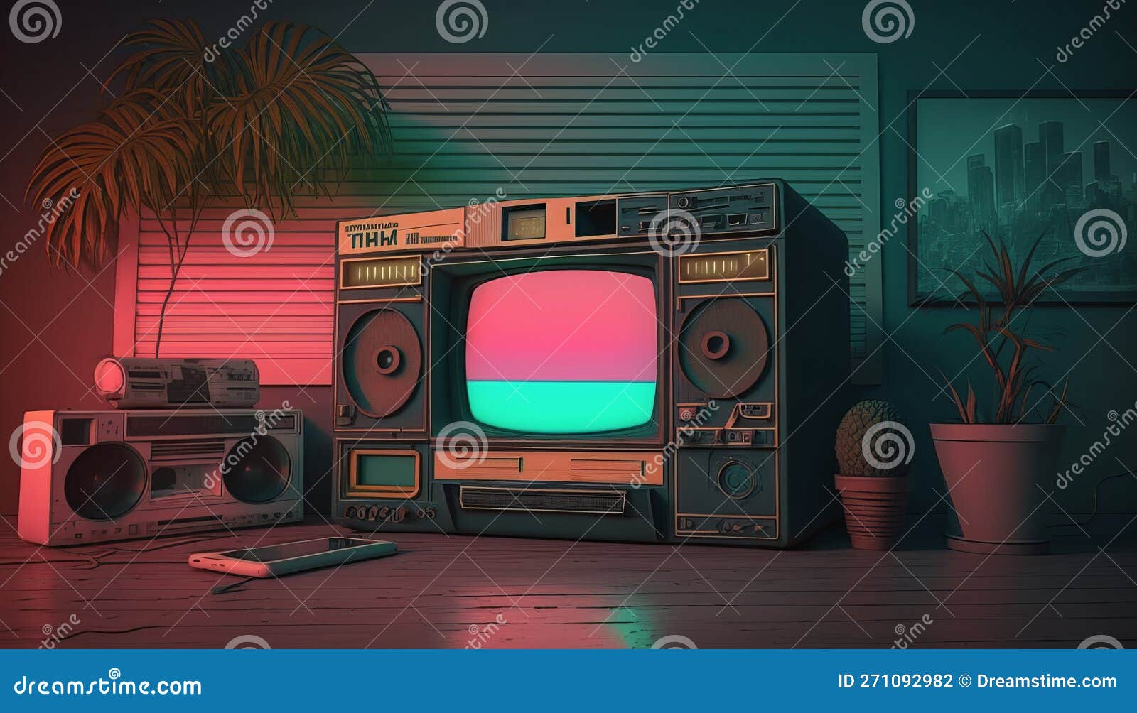 Synthwave 80s Retro Design. Detalied Retro Background Style 80s. AI ...