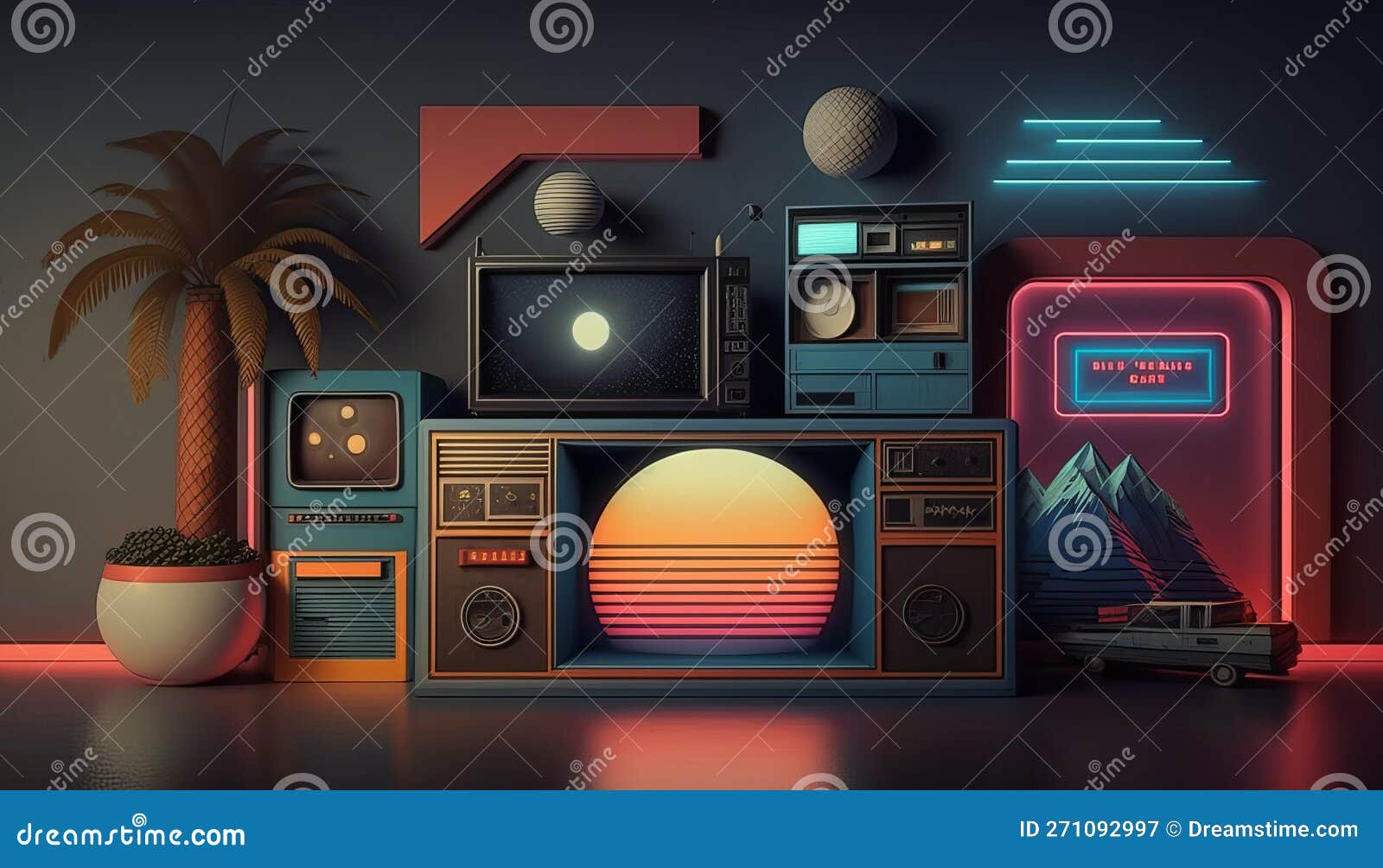 Synthwave 80s Retro Design. Detalied Retro Background Style 80s. AI ...