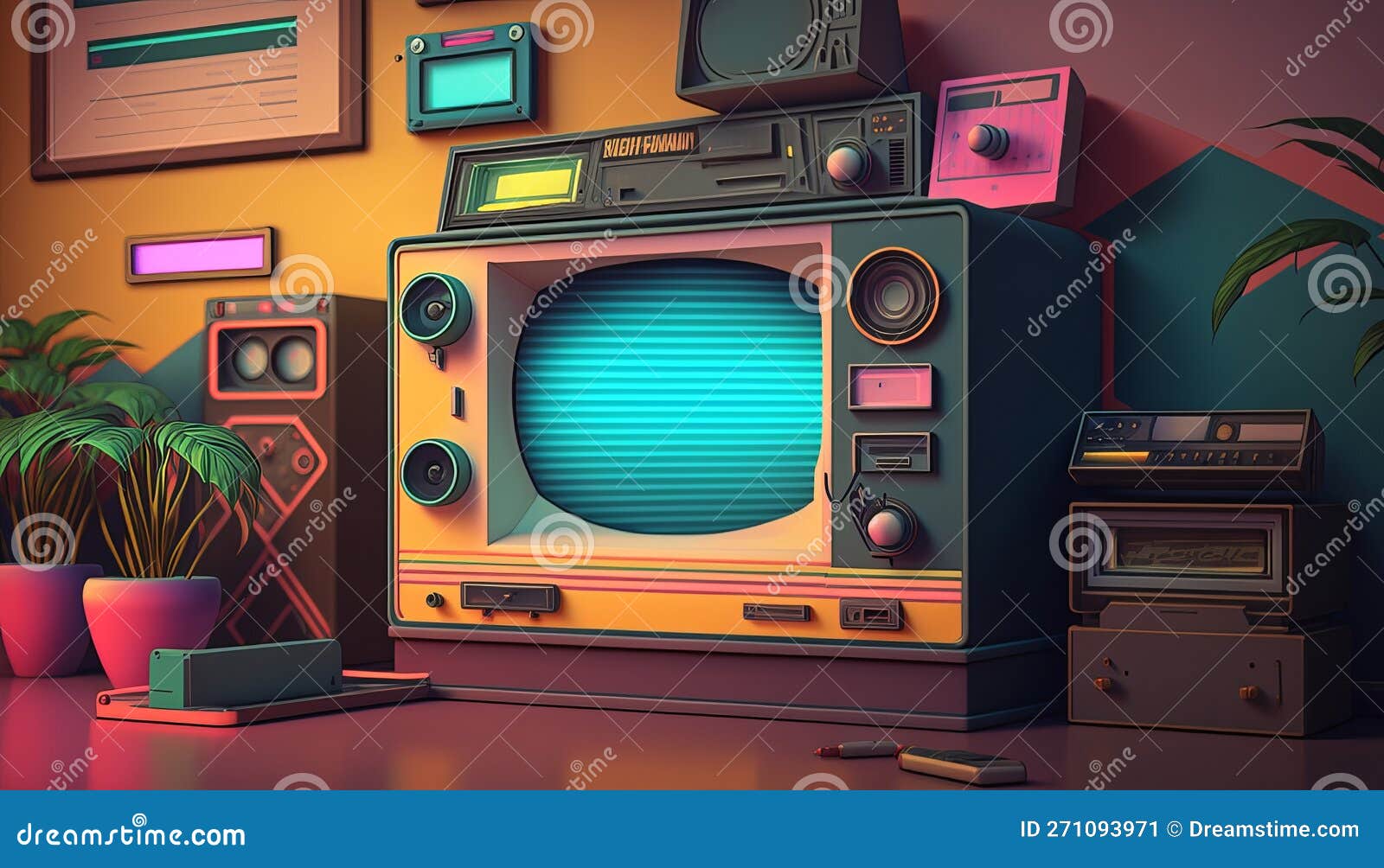 Synthwave 80s Retro Design. Detalied Retro Background Style 80s. AI ...