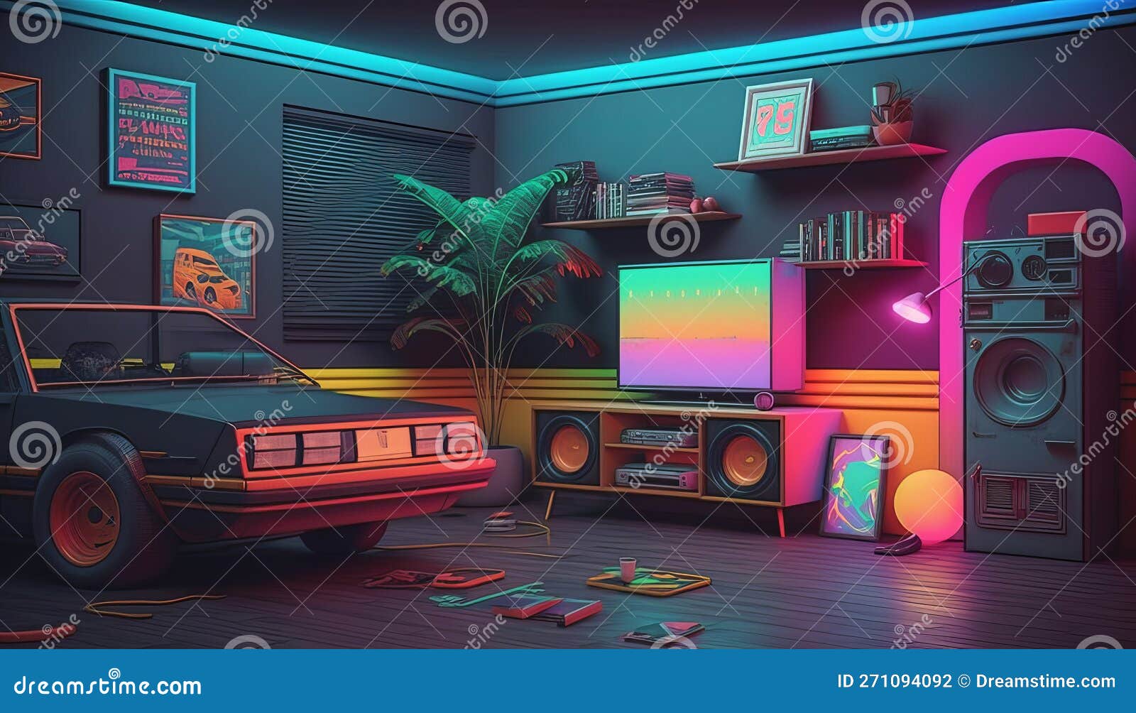 Synthwave 80s Retro Design. Detalied Retro Background Style 80s. AI ...
