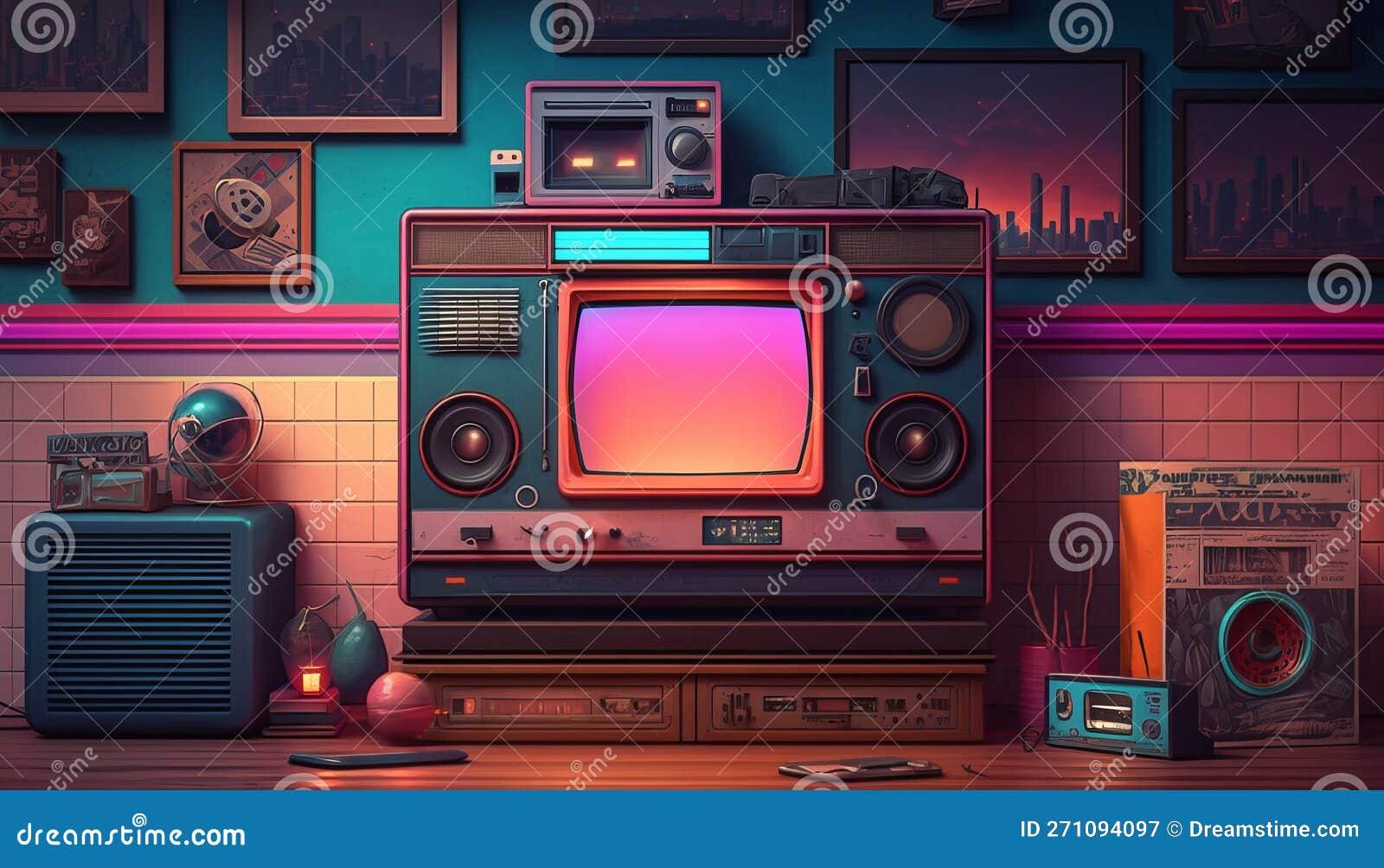 Synthwave 80s Retro Design. Detalied Retro Background Style 80s. AI ...