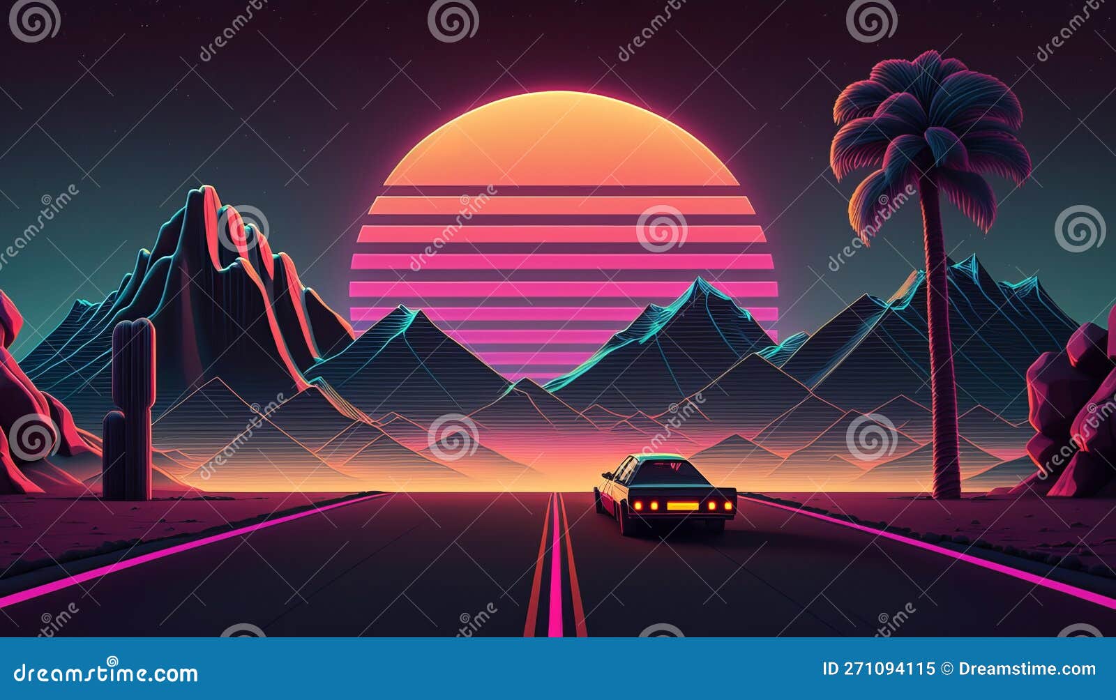 Synthwave 80s Retro Design. Detalied Retro Background Style 80s. AI ...