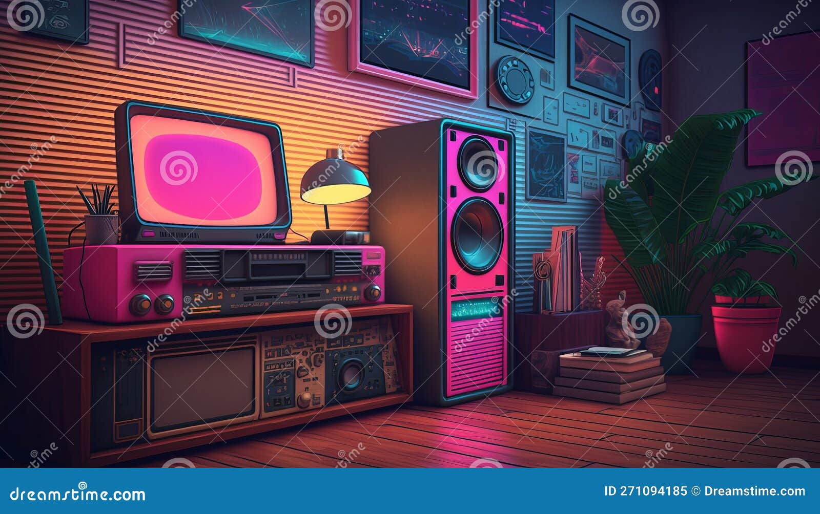 Synthwave 80s Retro Design. Detalied Retro Background Style 80s. AI ...
