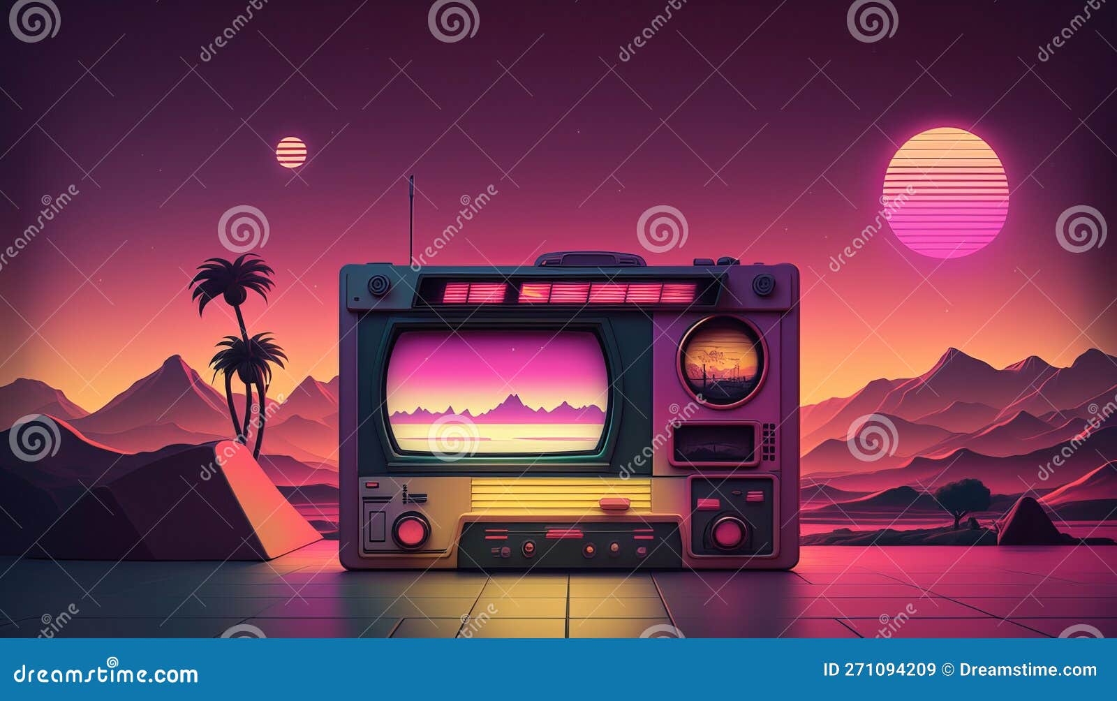 Synthwave 80s Retro Design. Detalied Retro Background Style 80s. AI ...