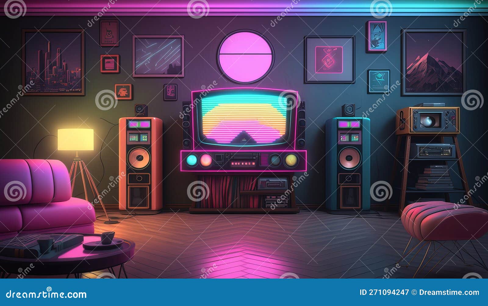 Synthwave 80s Retro Design. Detalied Retro Background Style 80s. AI ...