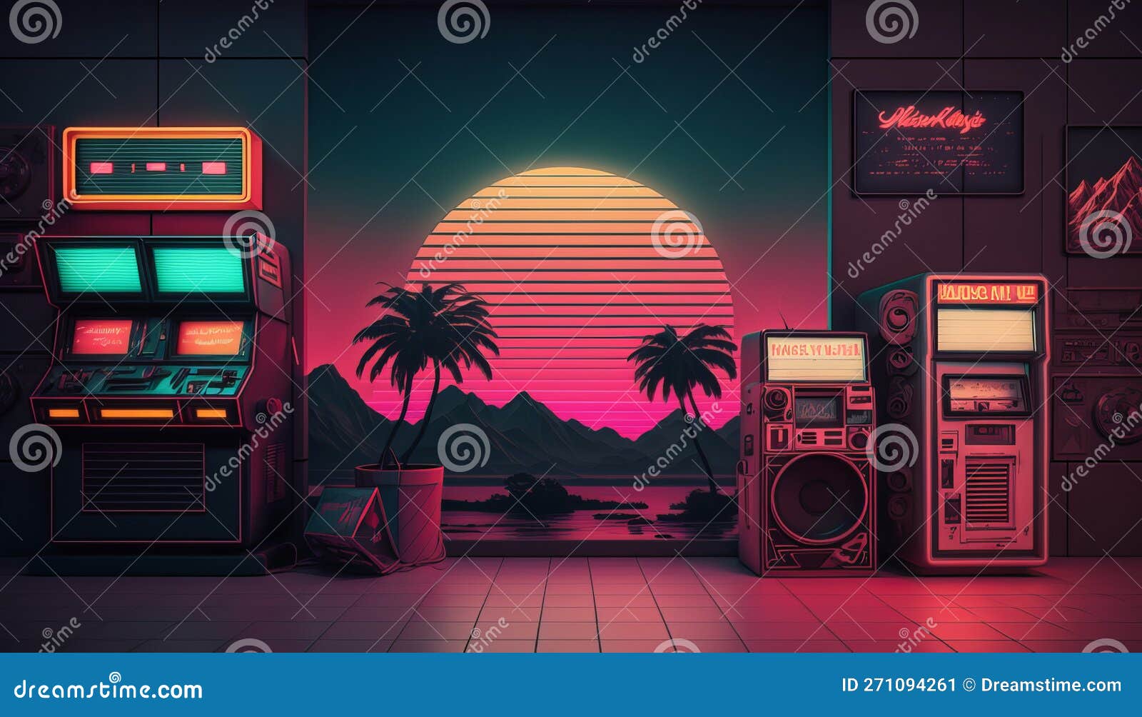 Synthwave 80s Retro Design. Detalied Retro Background Style 80s. AI ...