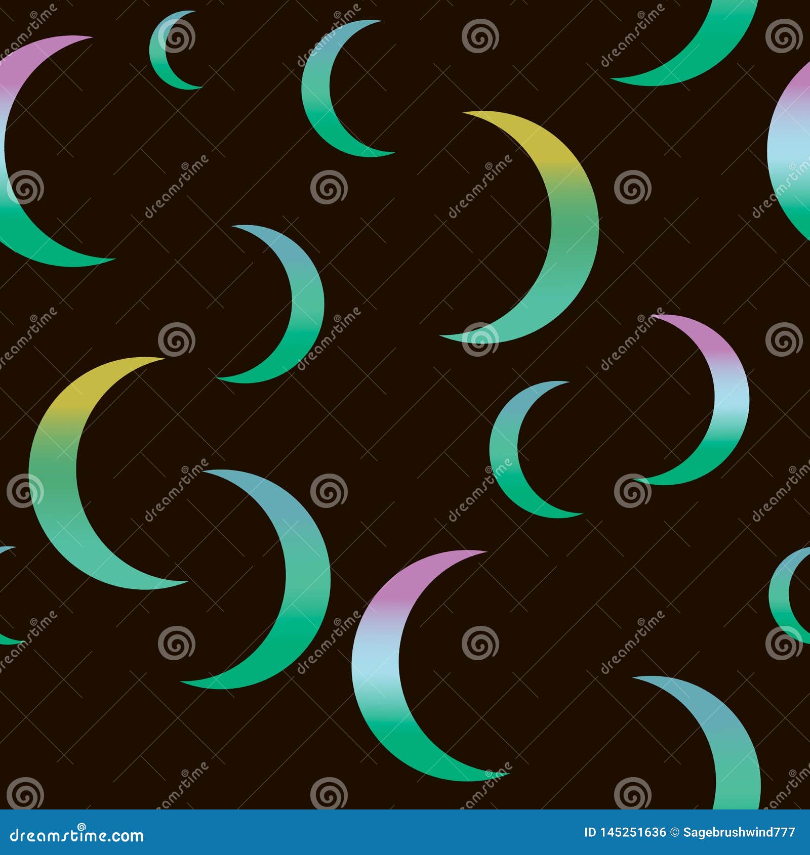 Synthwave Seamless Pattern with Moons in Green Colors Stock Vector ...