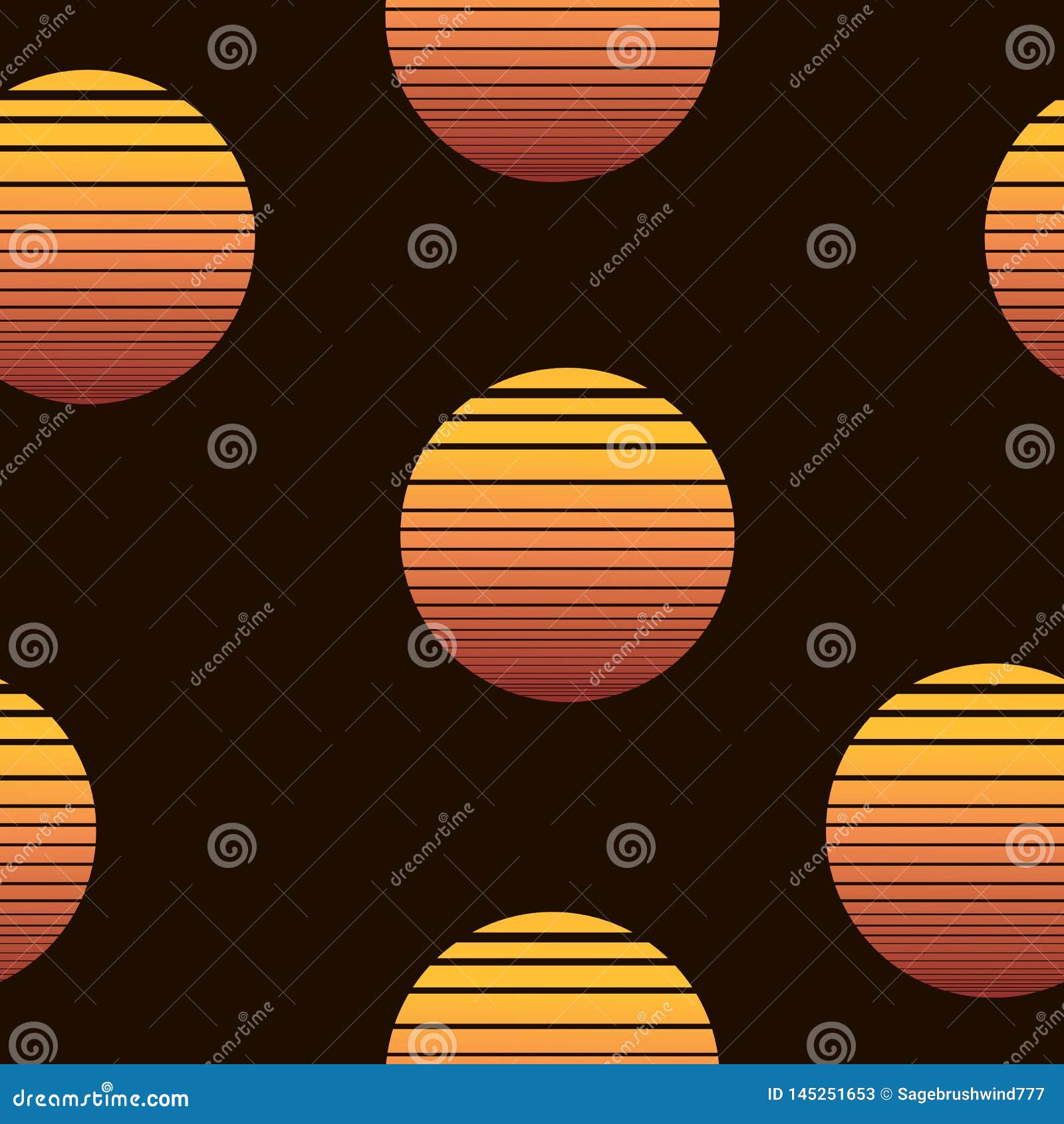 Synthwave Seamless Pattern with Suns in Orange Colors Stock Vector ...
