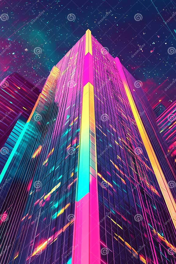 Synthwave Skyscraper with a Dynamic Abstract Background Stock ...