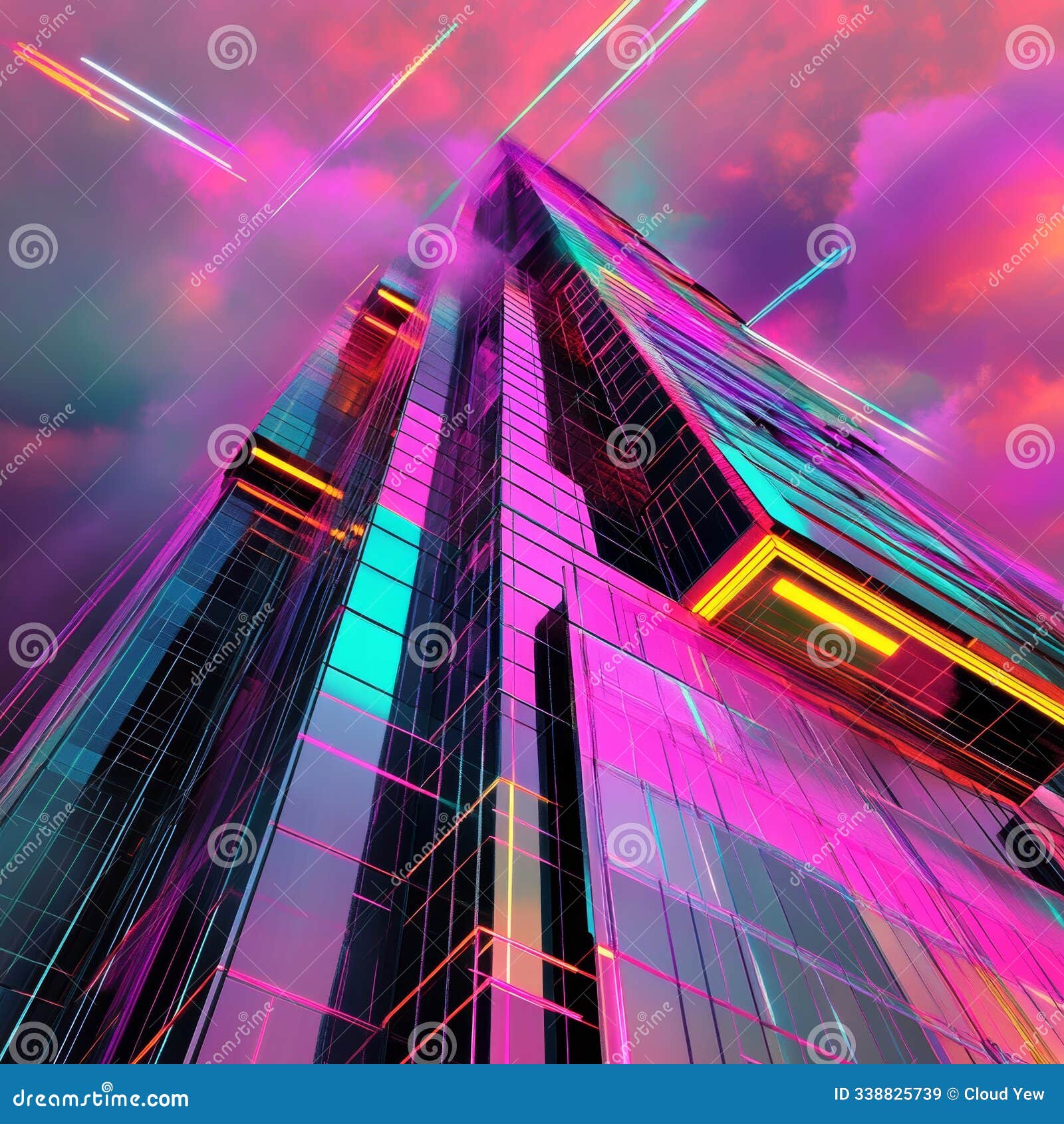 Synthwave Skyscraper with a Dynamic Abstract Background Stock ...