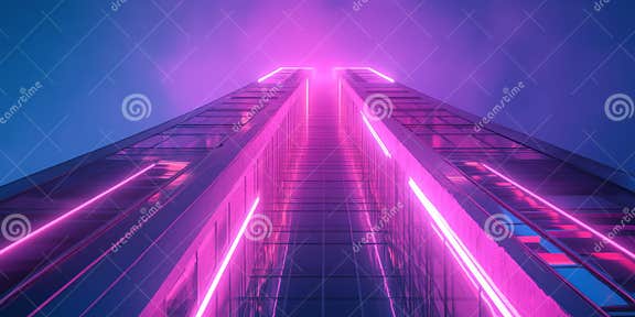 Synthwave Skyscraper with Neon Elements Stock Illustration ...