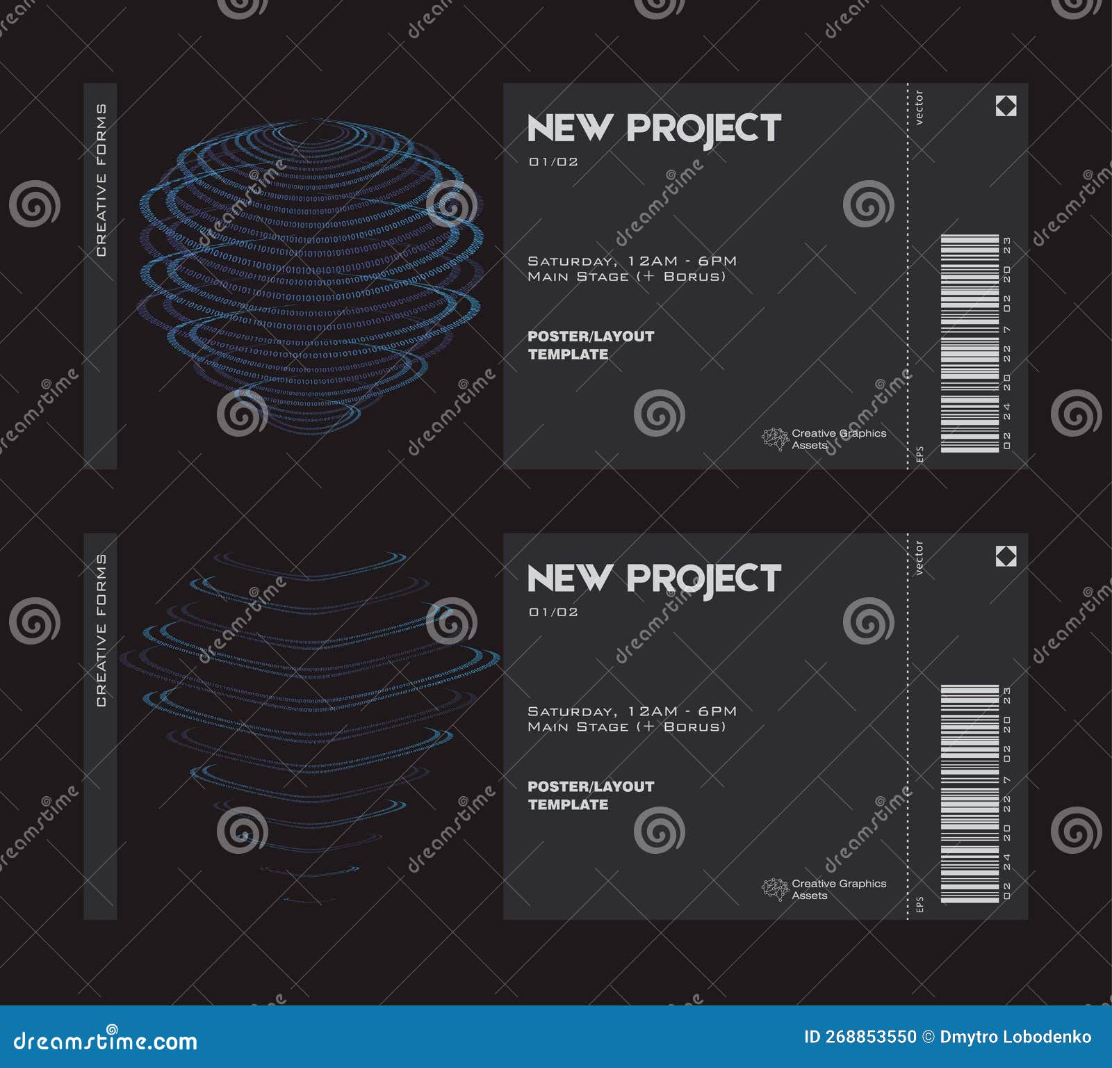 Synthwave Style Futuristic Posters with Binary Code and 3d Figures ...