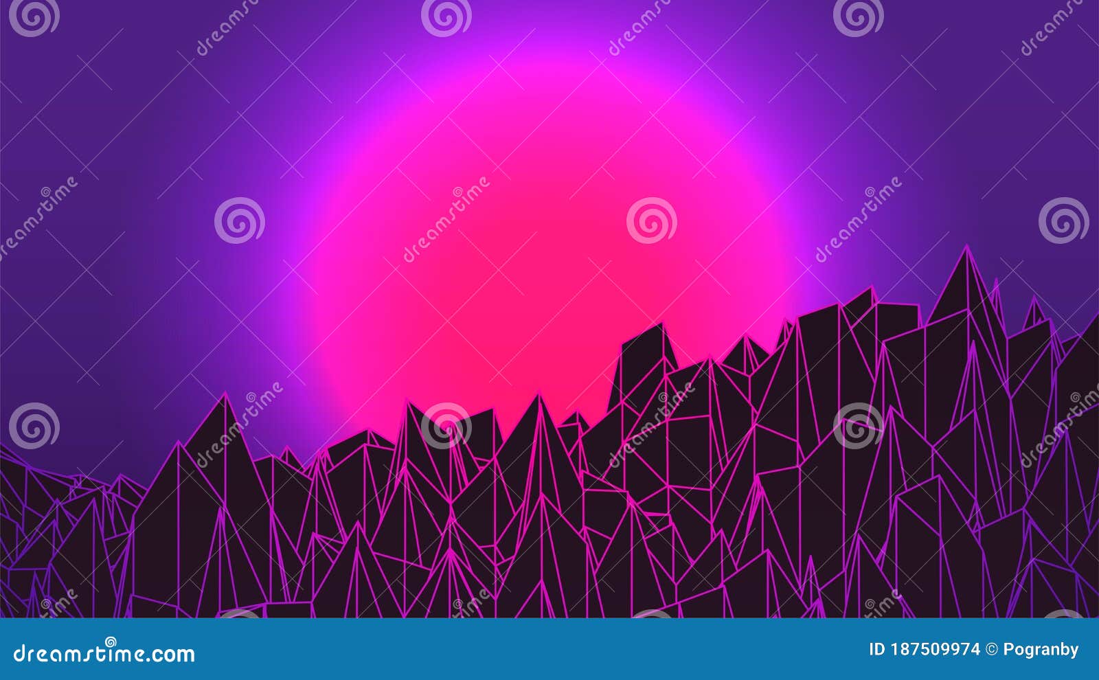 Synthwave Sunset Background. Sun Over Low Poly 3d Computer Terrain ...