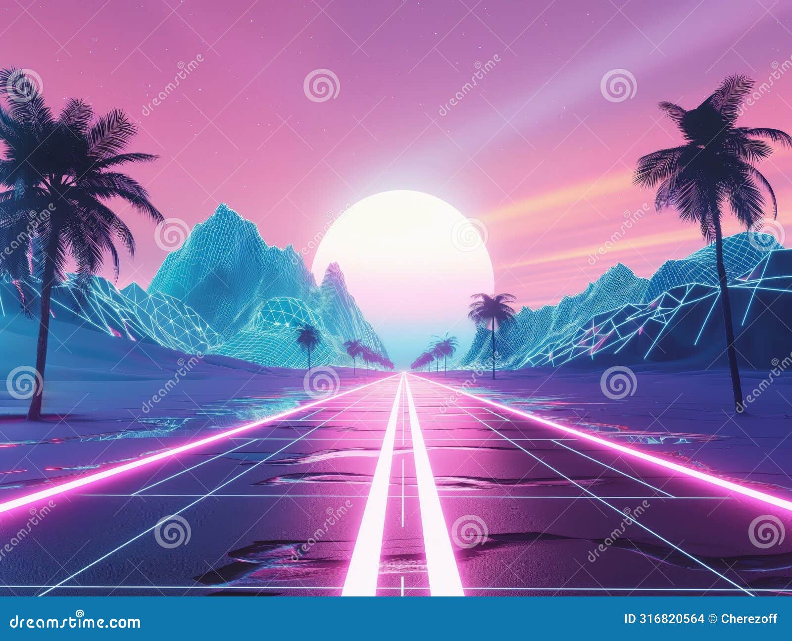 Synthwave Sunset Landscape Stock Photography | CartoonDealer.com #316820564