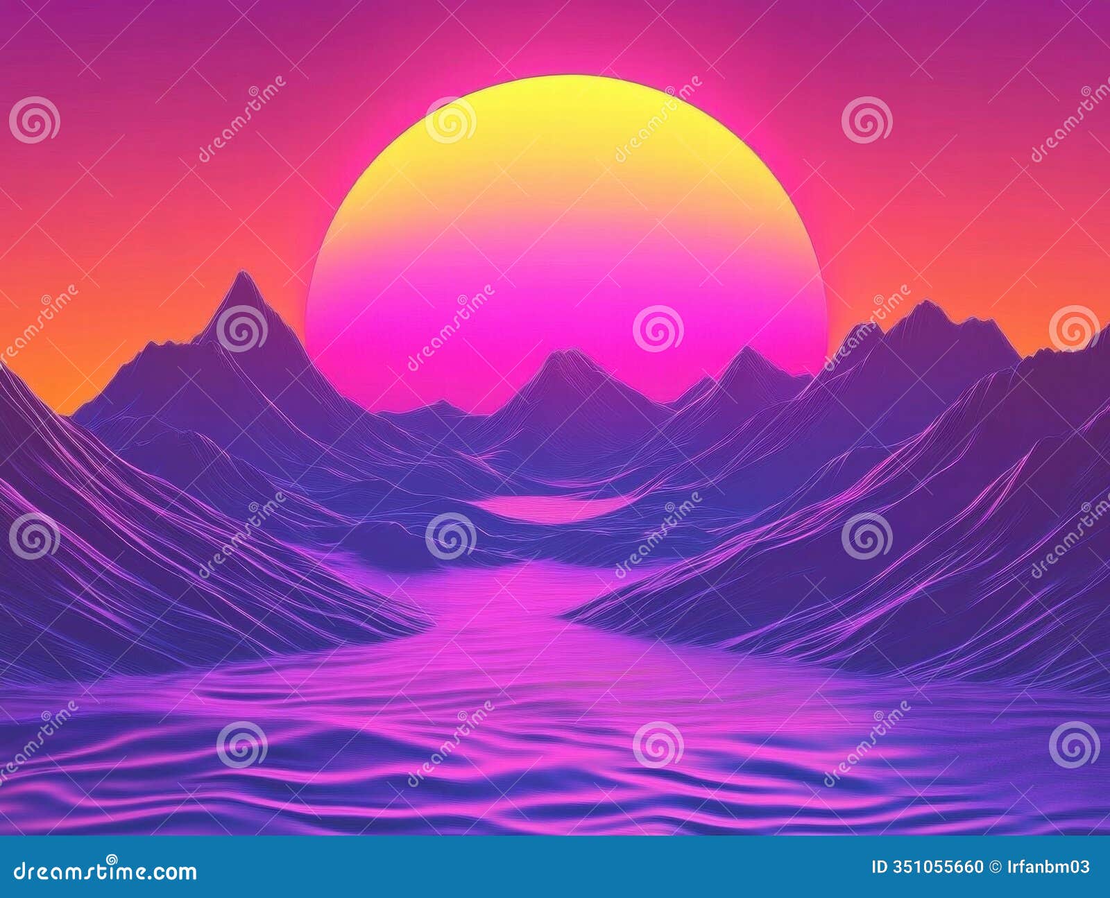 Synthwave Sunset Landscape Stock Photography | CartoonDealer.com #316820564