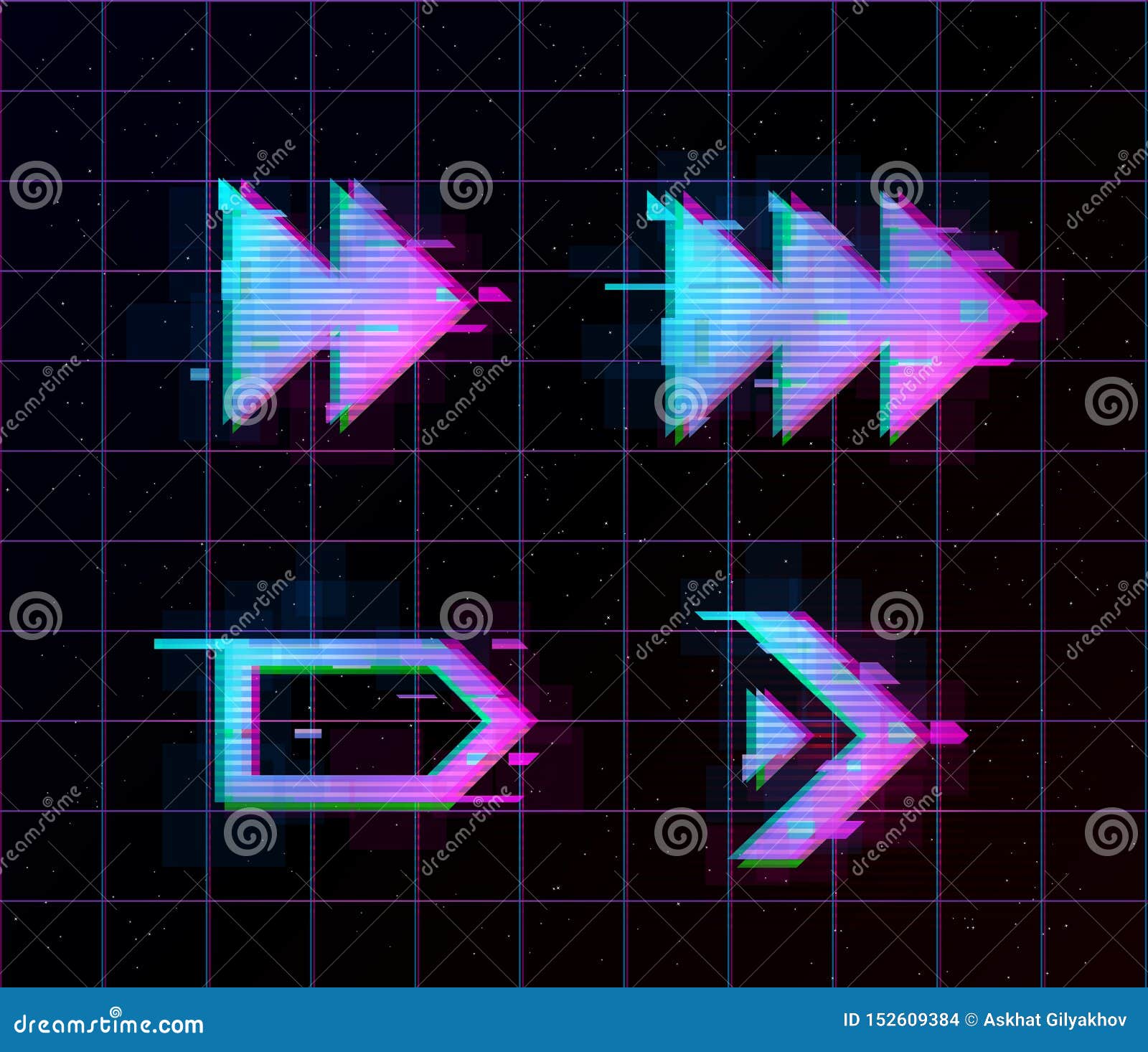 Synthwave Vaporwave Retrowave Glitch Arrows, Pointers, Direction Set. Glitch Design Elements for ...