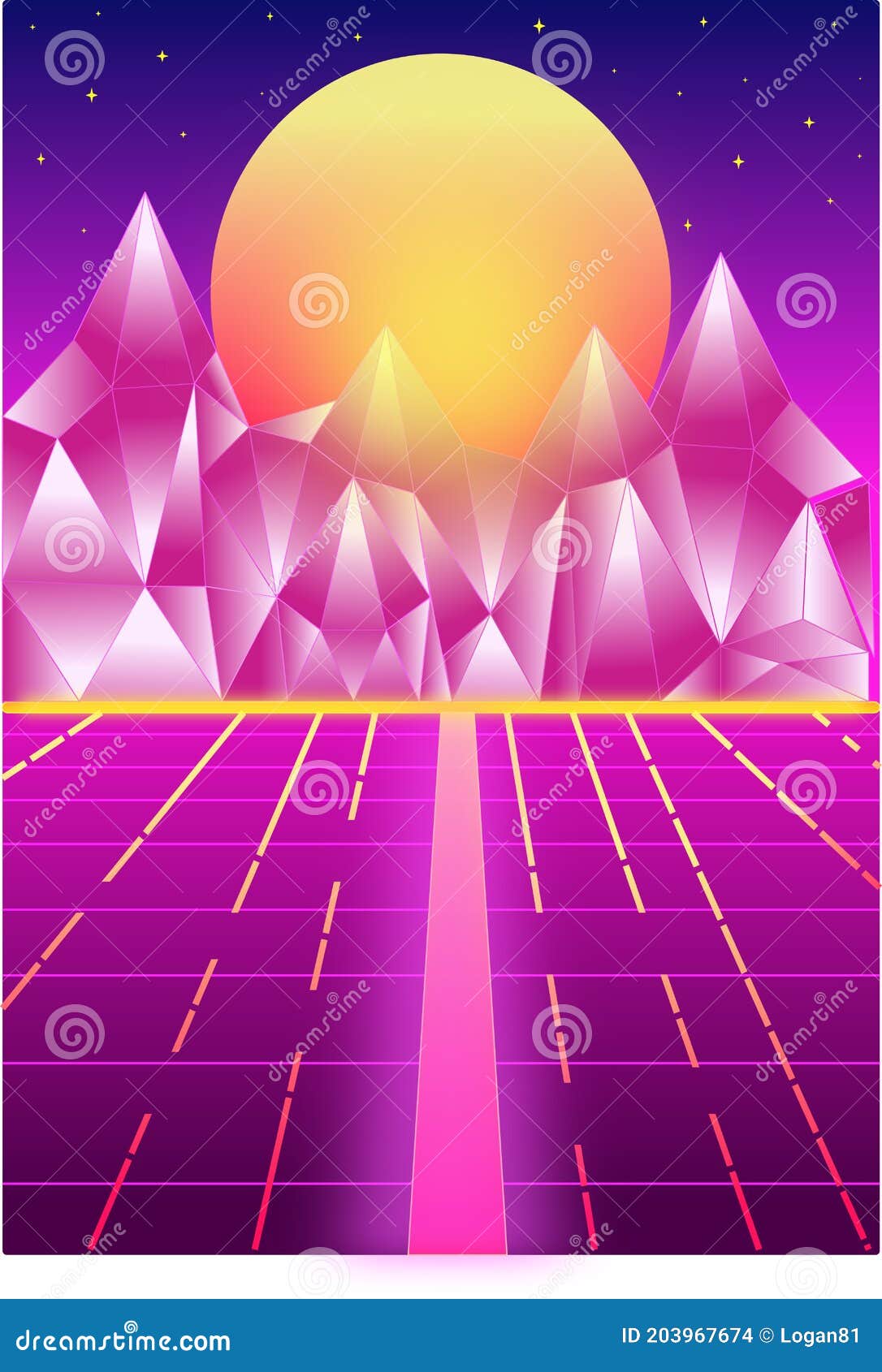 Synthwave Wallpaper with Mountains and Sun Stock Vector - Illustration ...