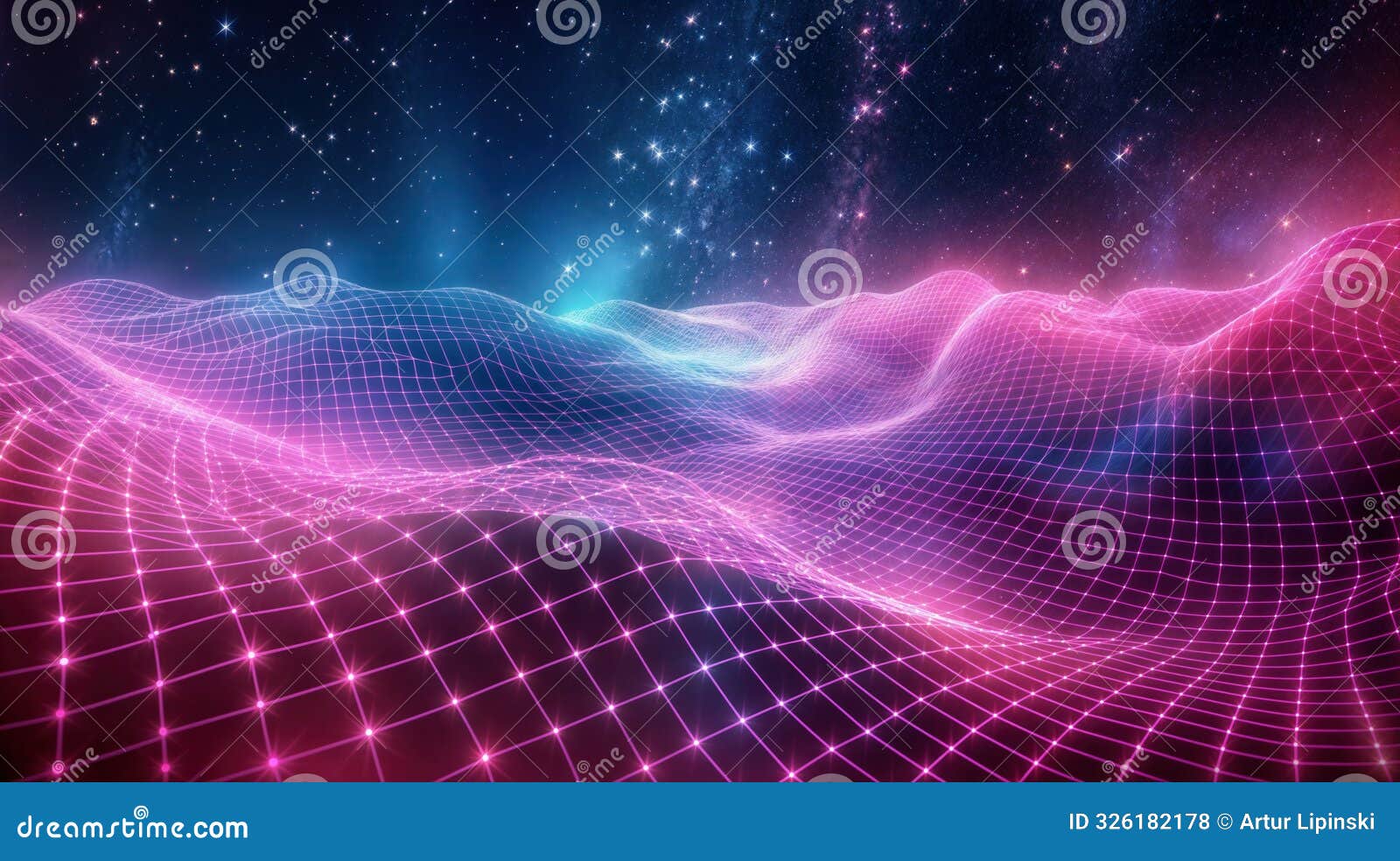 Synthwave Wireframe Landscape Stock Illustration - Illustration of ...