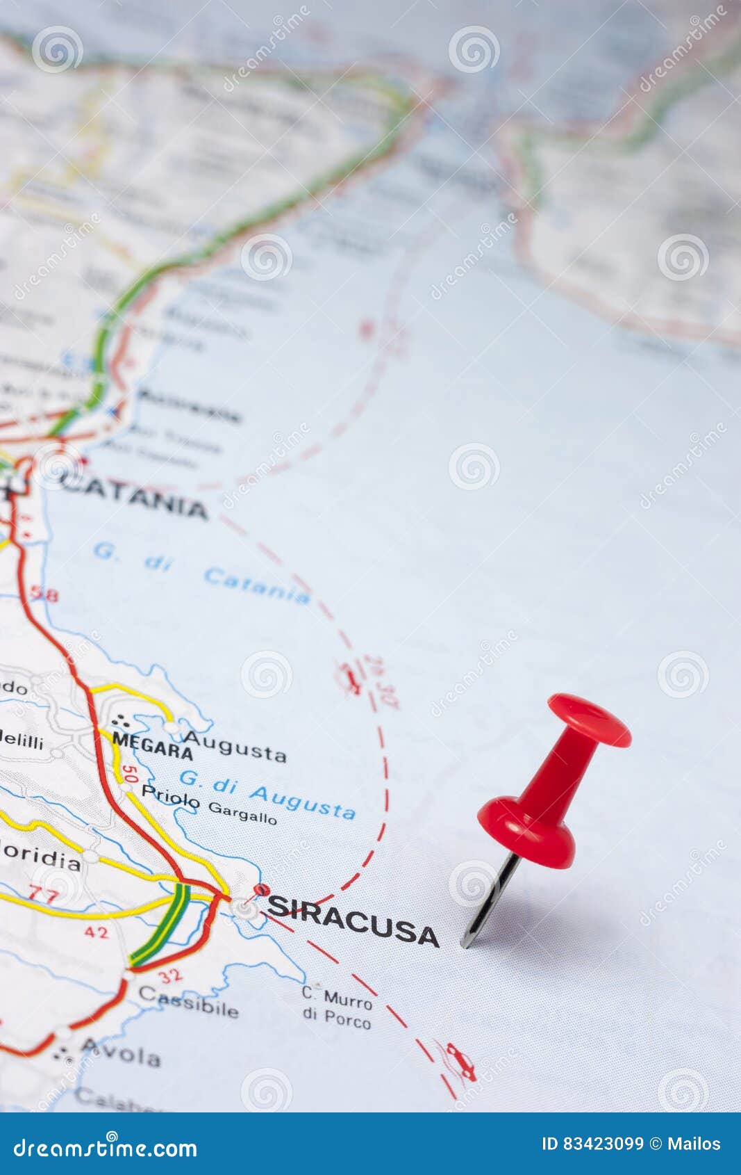 Syracuse Italy on a Map stock image. Image of transport - 83423099