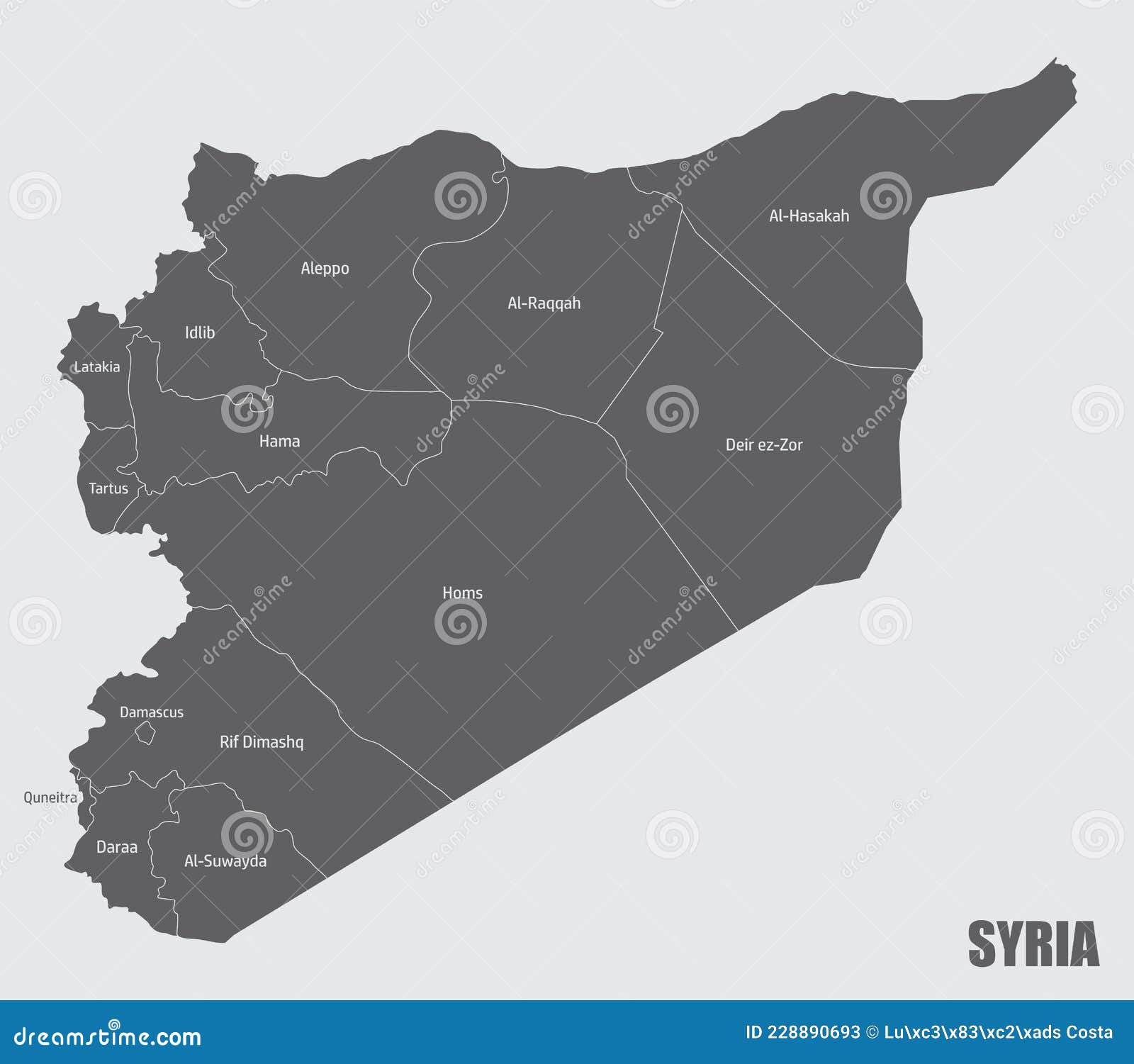 Syria administrative map stock vector. Illustration of west - 228890693