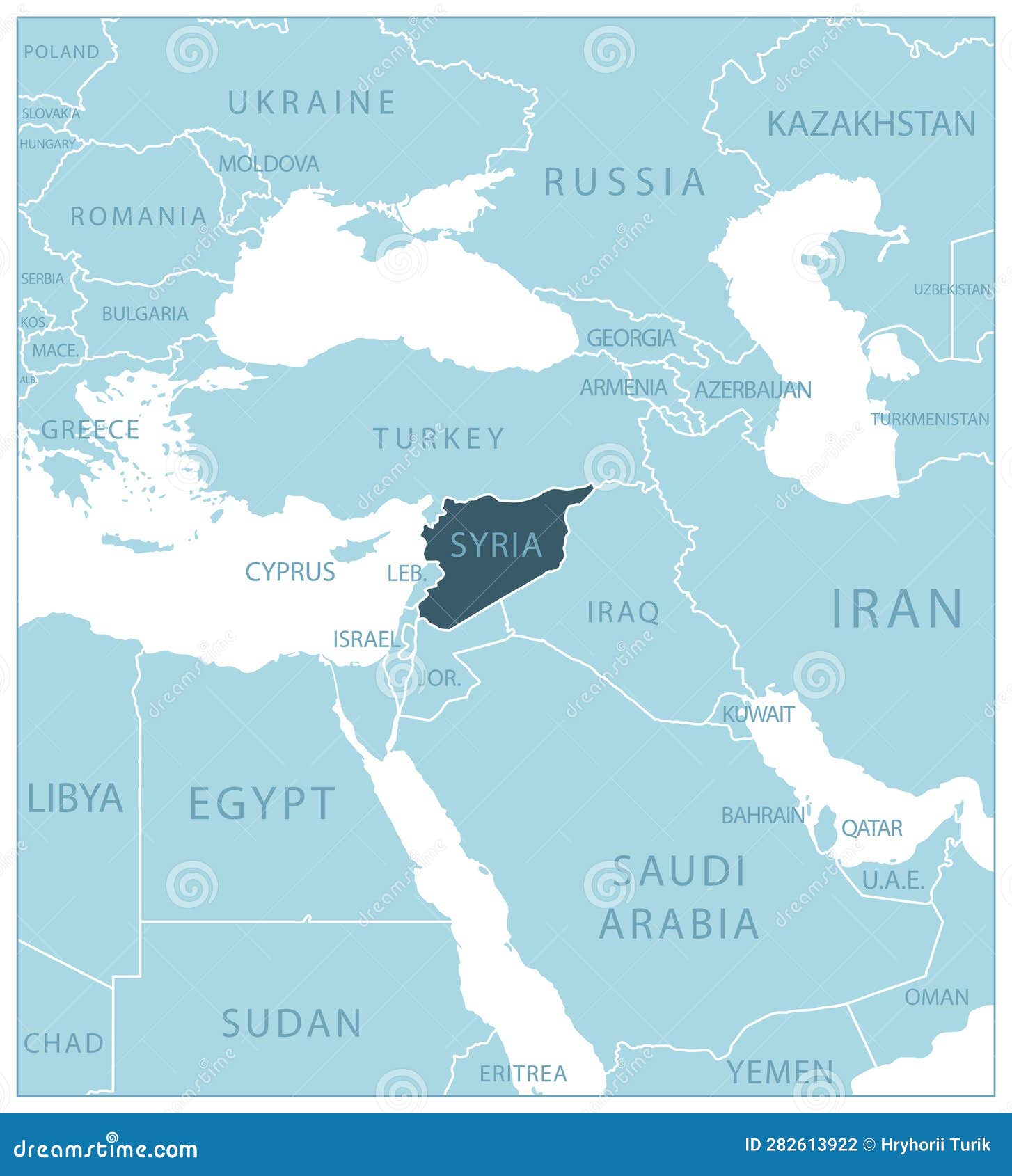 Syria - Blue Map with Neighboring Countries and Names Stock ...