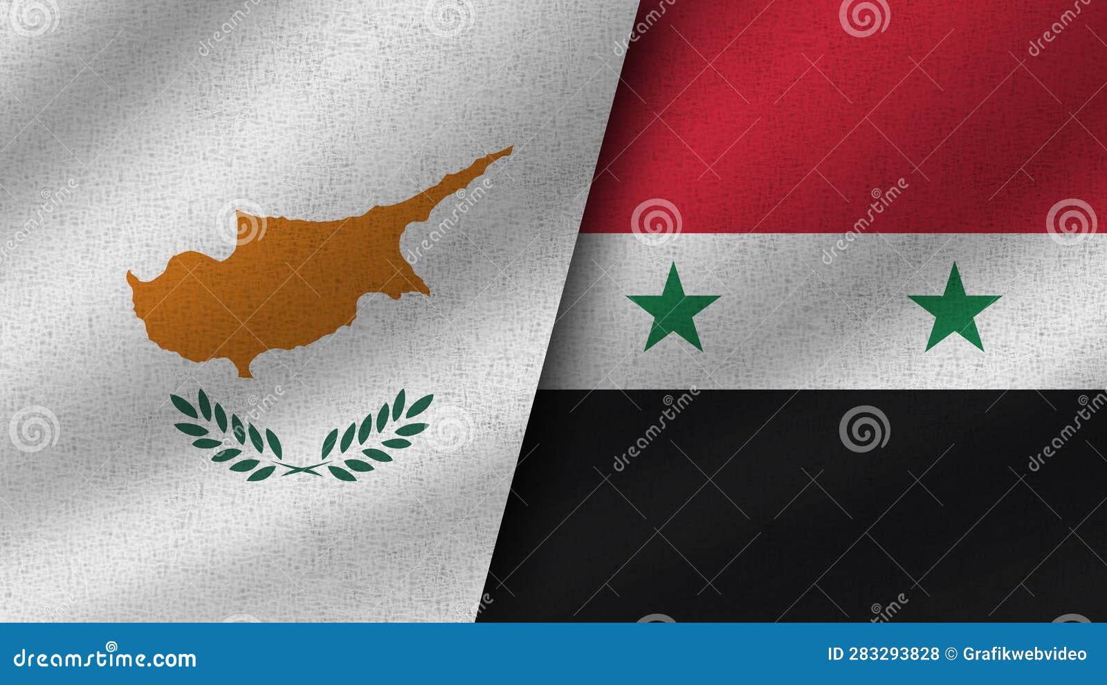 Syria and Cyprus Realistic Two Flags Together Stock Illustration ...