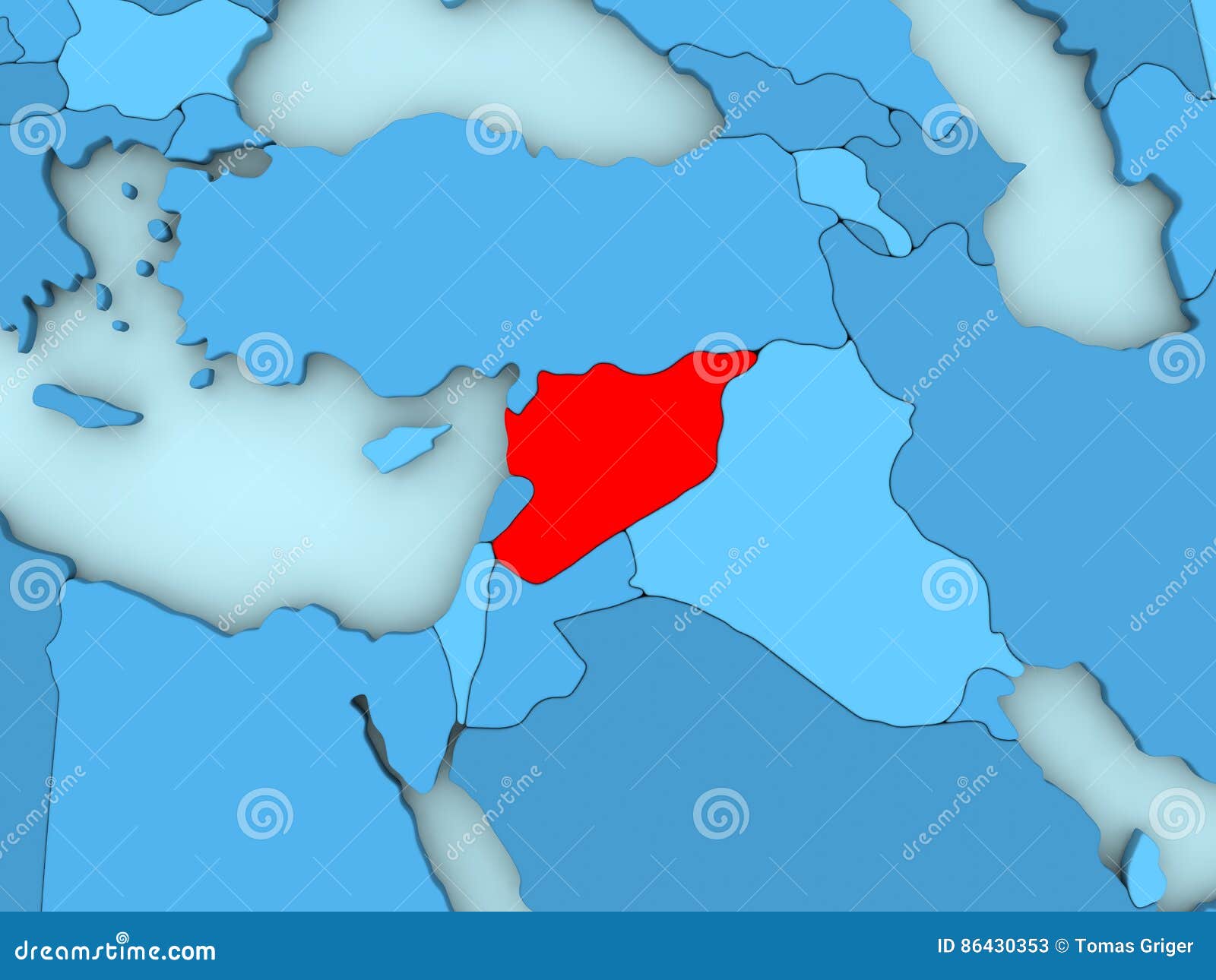 Syria on 3D map stock illustration. Illustration of blue - 86430353