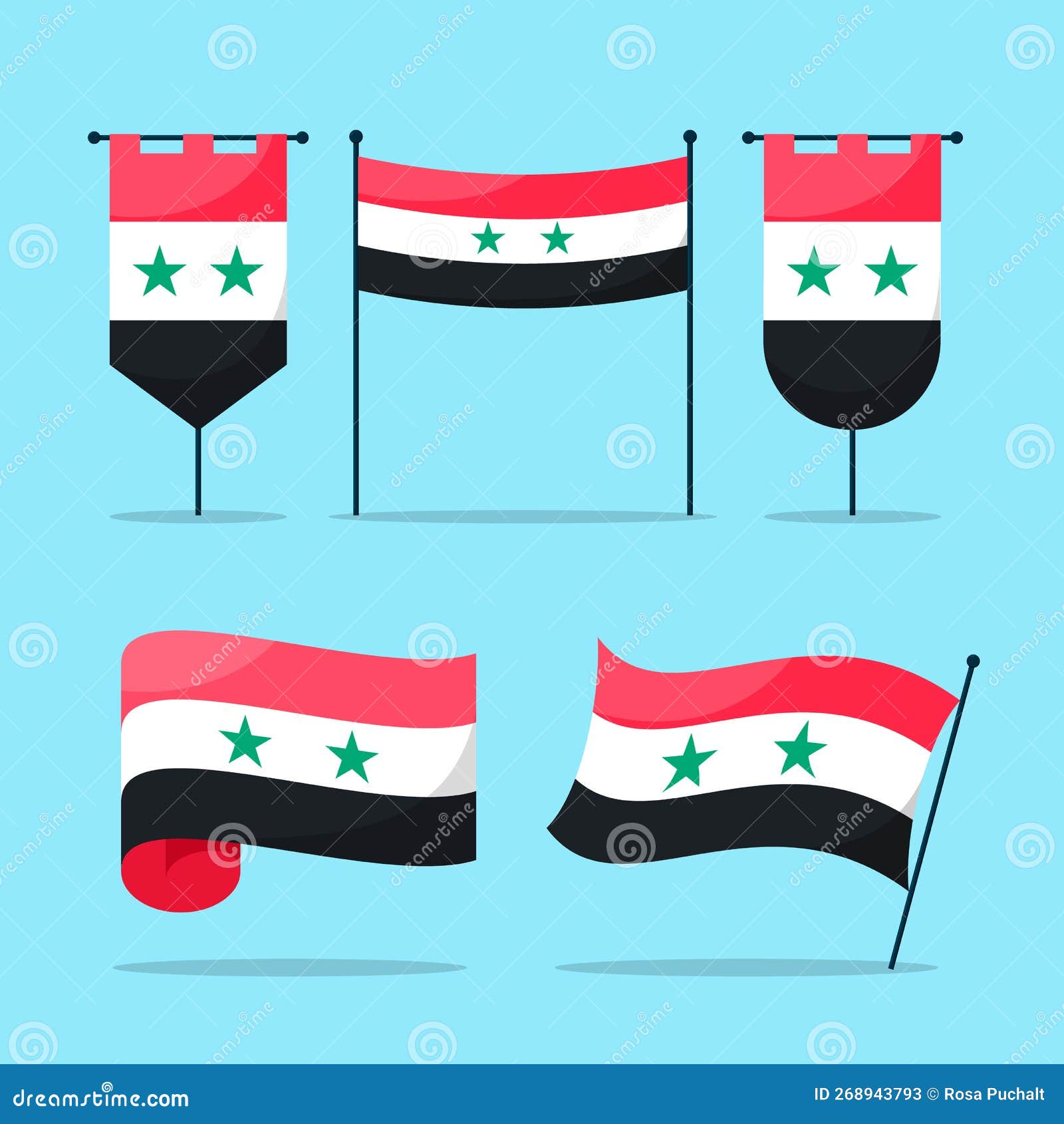 Syria Flag With Red White And Blck Three Color And Star Realistic ...