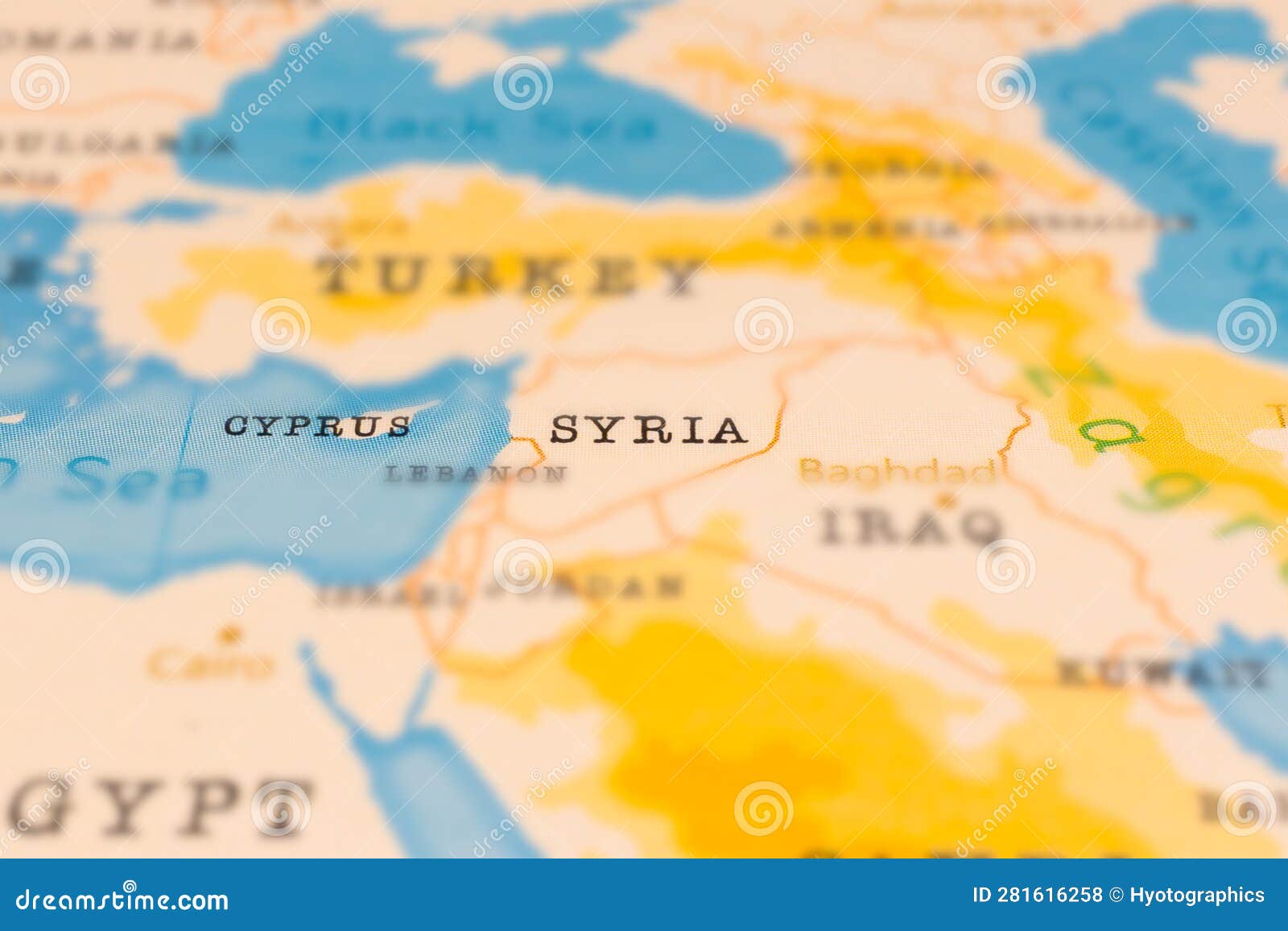 Syria in Focus on a Tilted World Map. Stock Illustration - Illustration ...