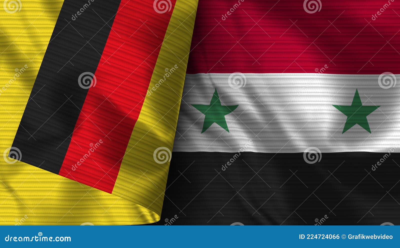 Syria and Germany Realistic Flag â€“ Fabric Texture Illustration Stock ...