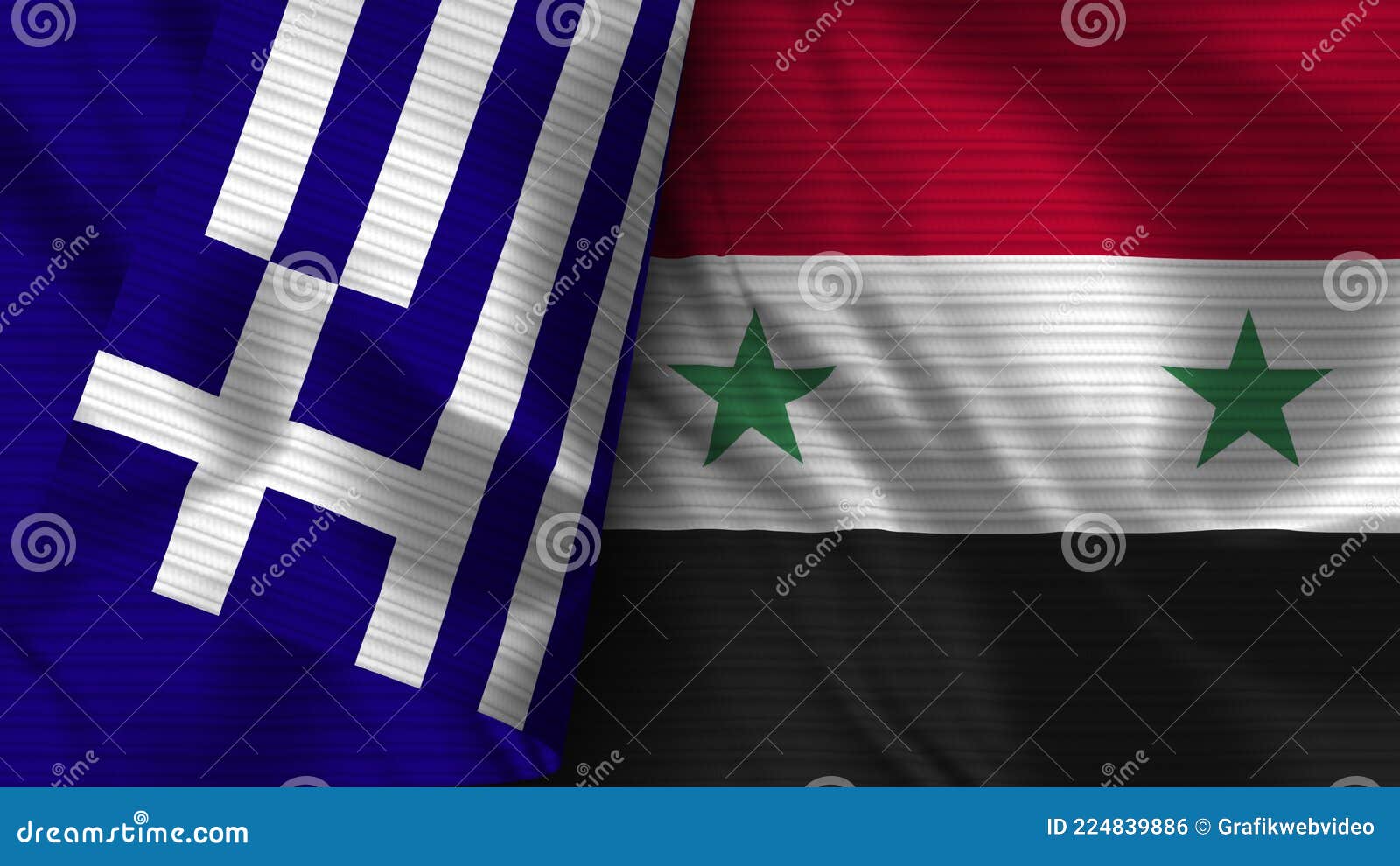 Syria and Greece Realistic Flag â€“ Fabric Texture Illustration Stock ...