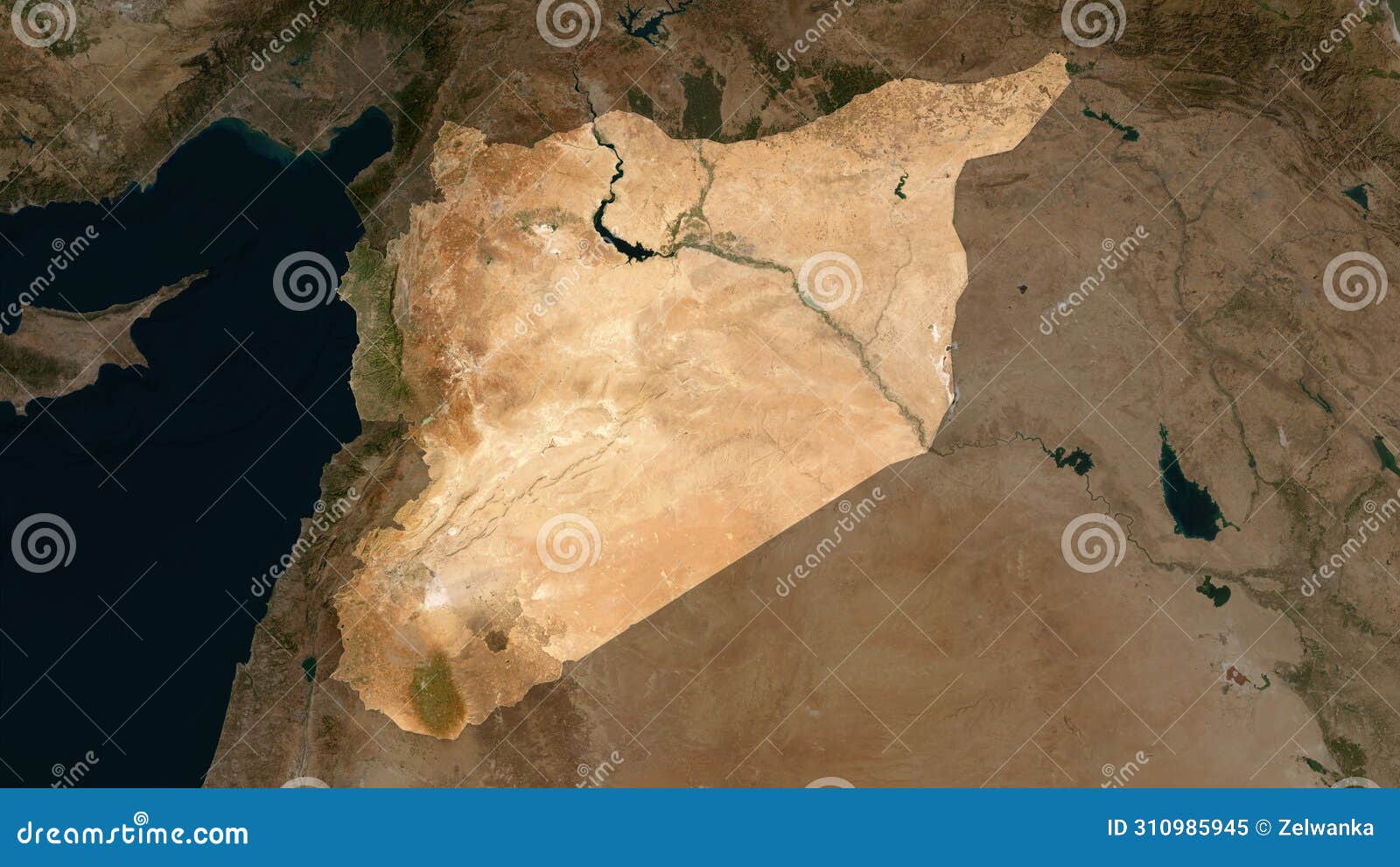 Syria Highlighted. Low-res Satellite Stock Illustration - Illustration ...