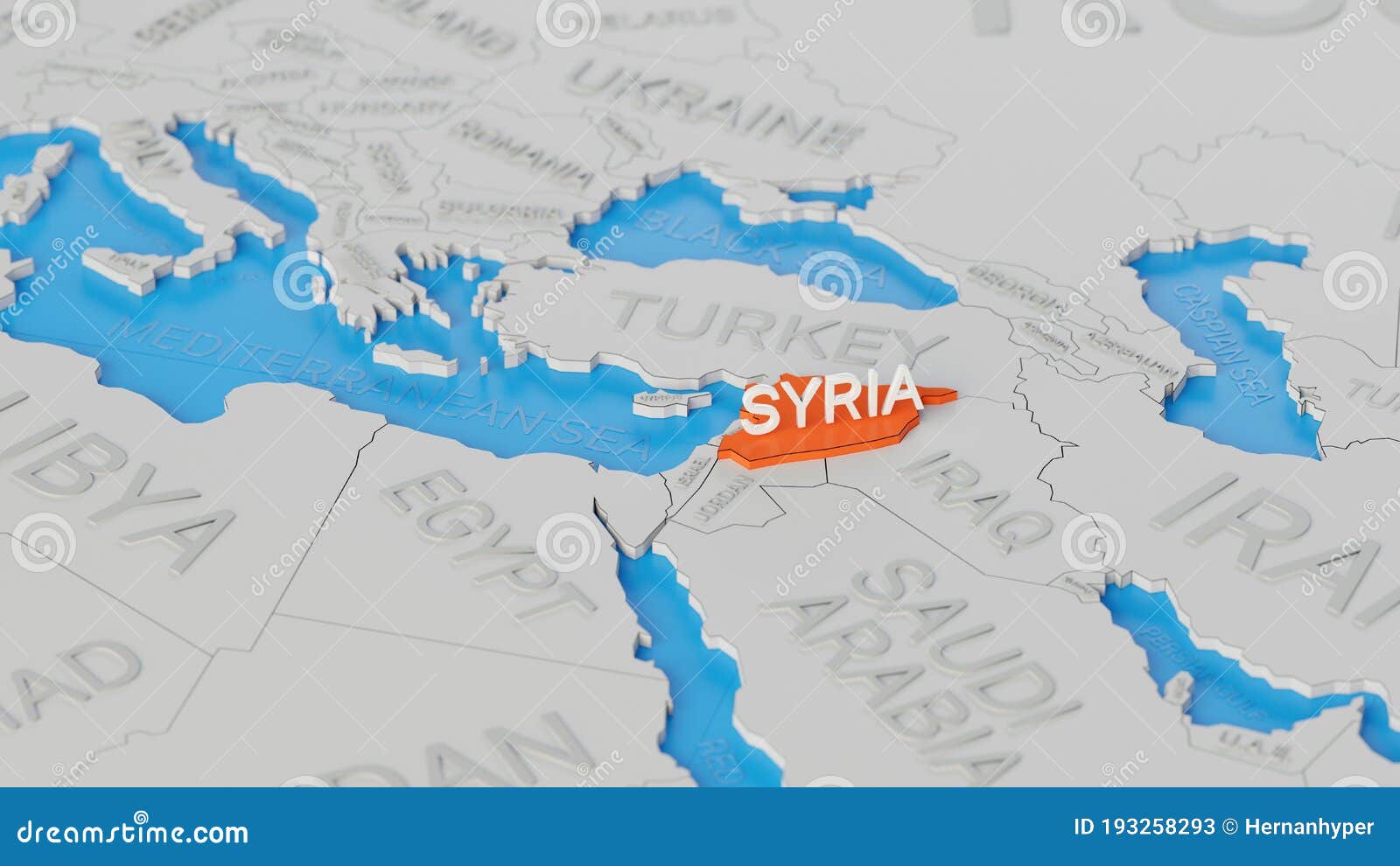 Syria Highlighted on a White Simplified 3D World Map. Digital 3D Render ...