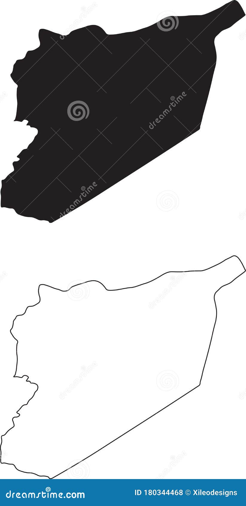 Syrian Map. Map Of The Country Syria. Two Isolated Maps. Black ...