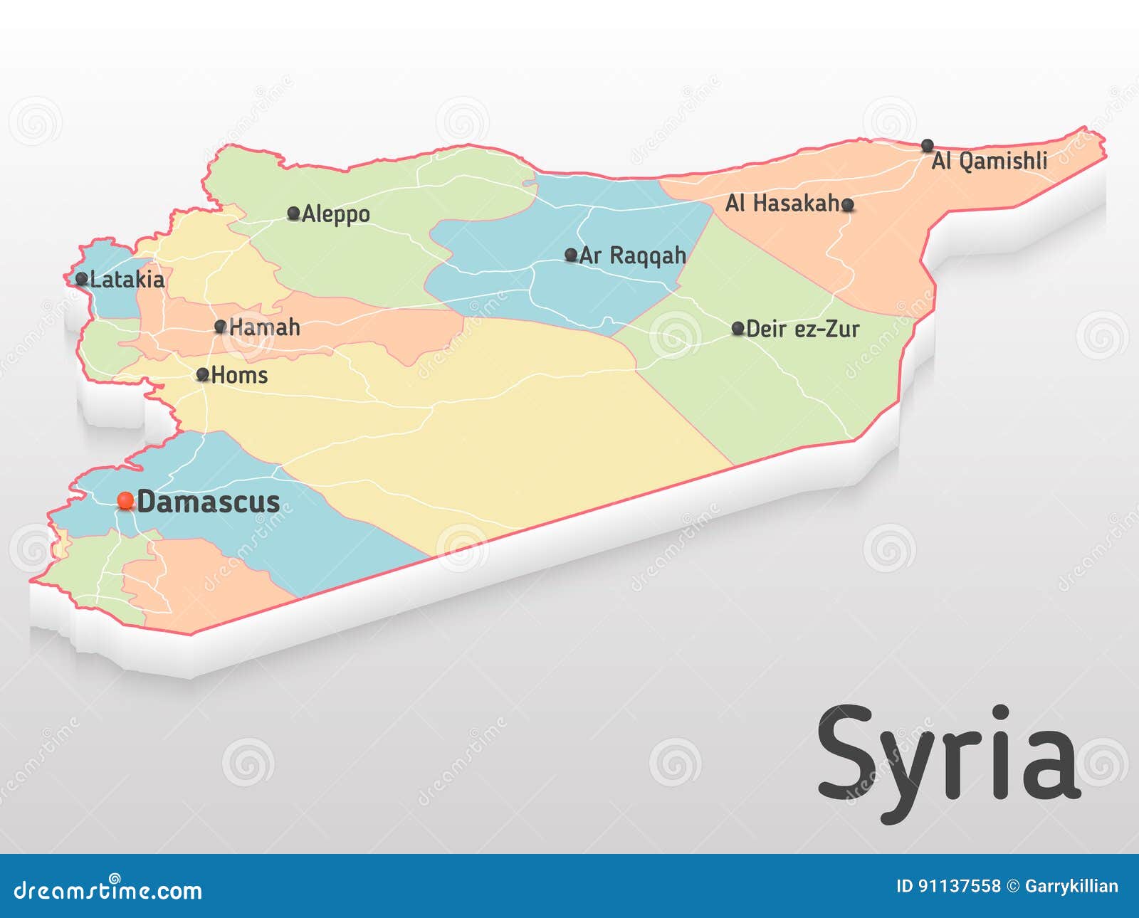 Syria Map 3d with Main Cities and Governorates. Volumetric Map with ...