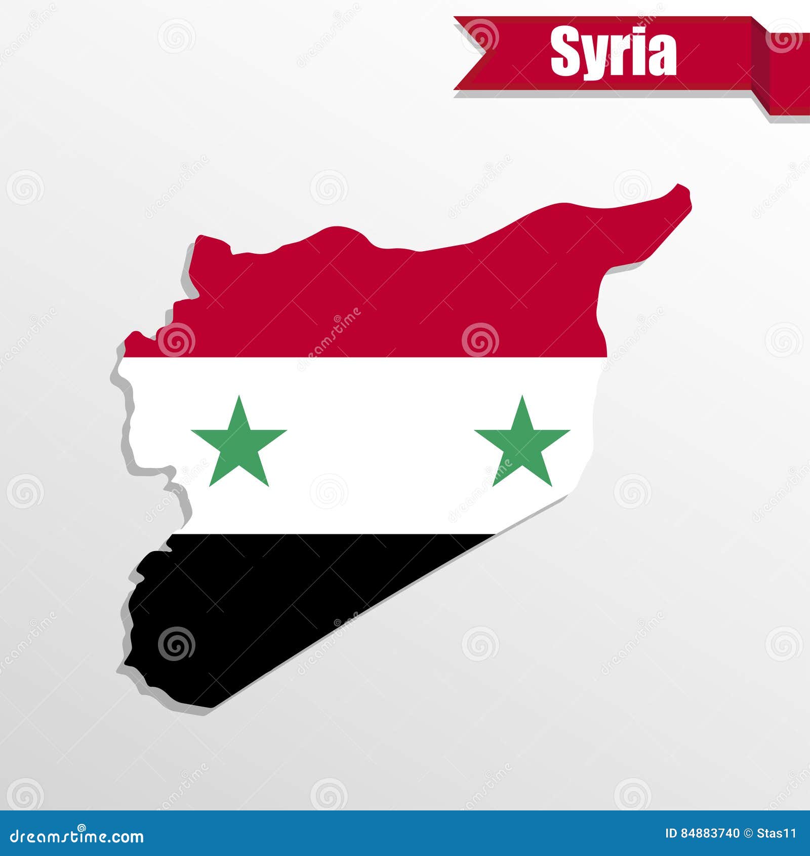 Syria Map with Flag Inside and Ribbon Stock Illustration - Illustration ...
