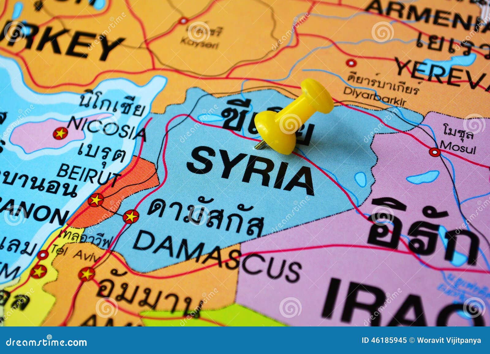 Syria map stock image. Image of push, damascus, road - 46185945