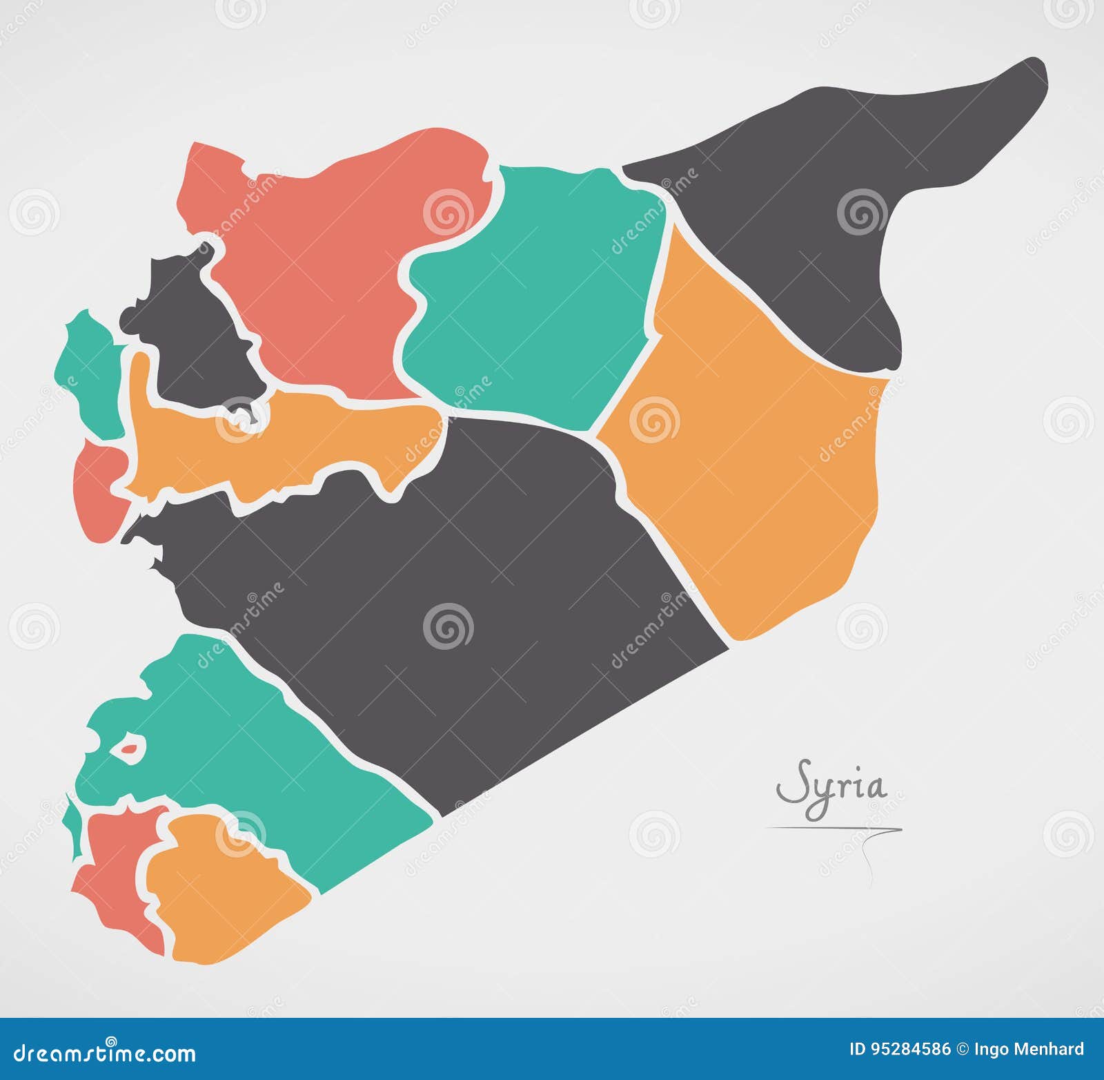 Syria Map with States and Modern Round Shapes Stock Vector ...