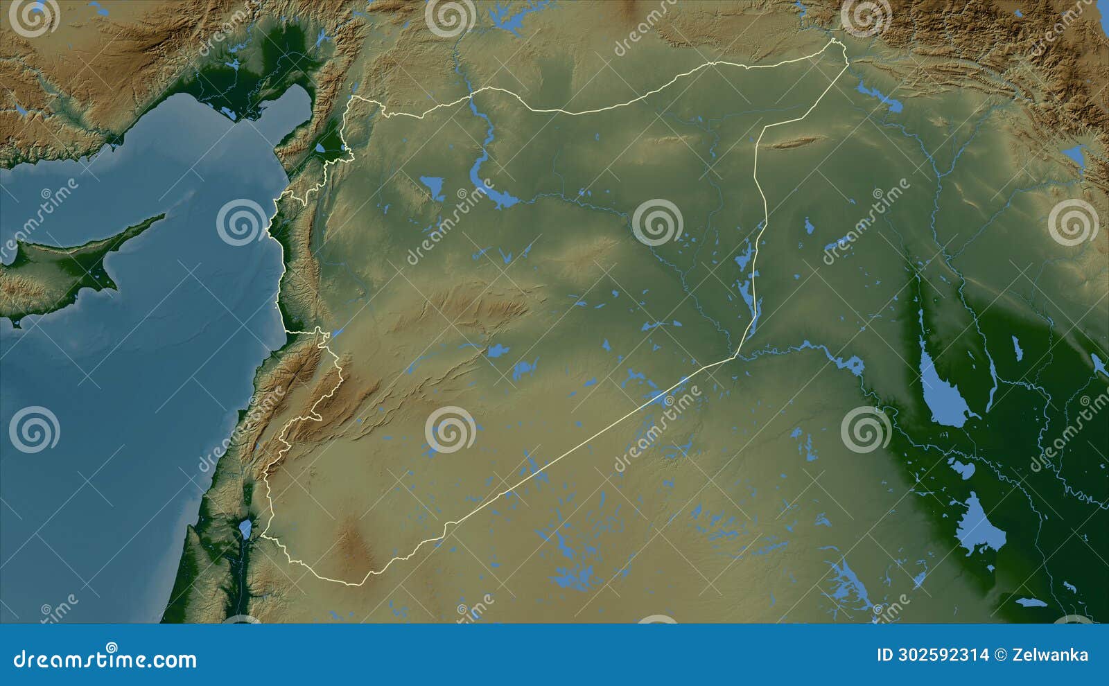 Syria outlined. Physical stock illustration. Illustration of continent ...