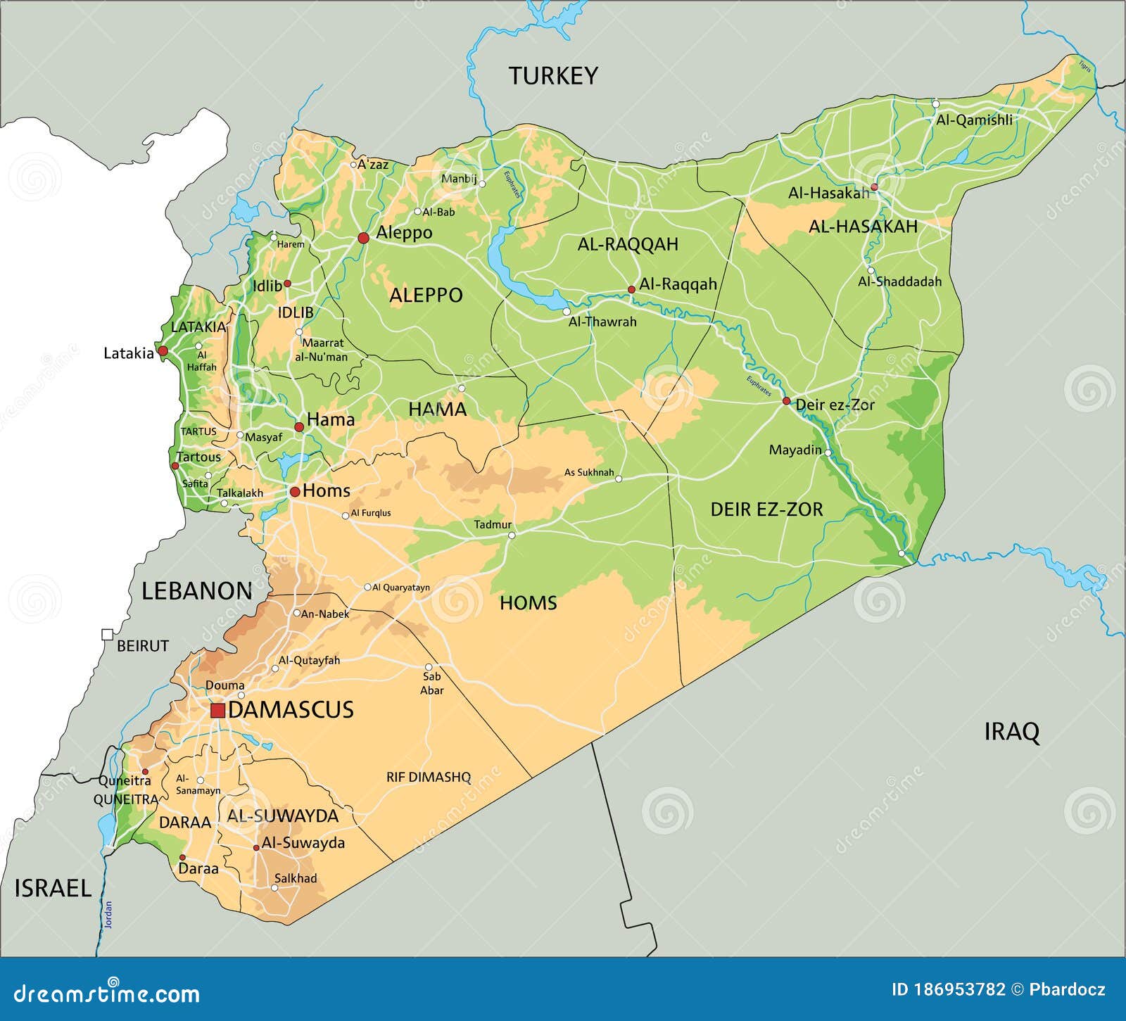 High Detailed Syria Physical Map with Labelling. Stock Vector ...