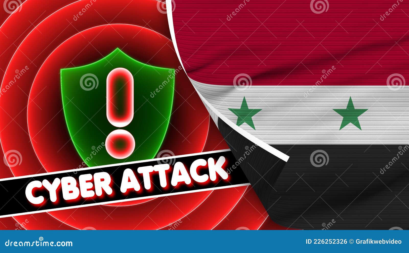 Syria Realistic Flag with Cyber Attack Title Fabric Texture 3D ...