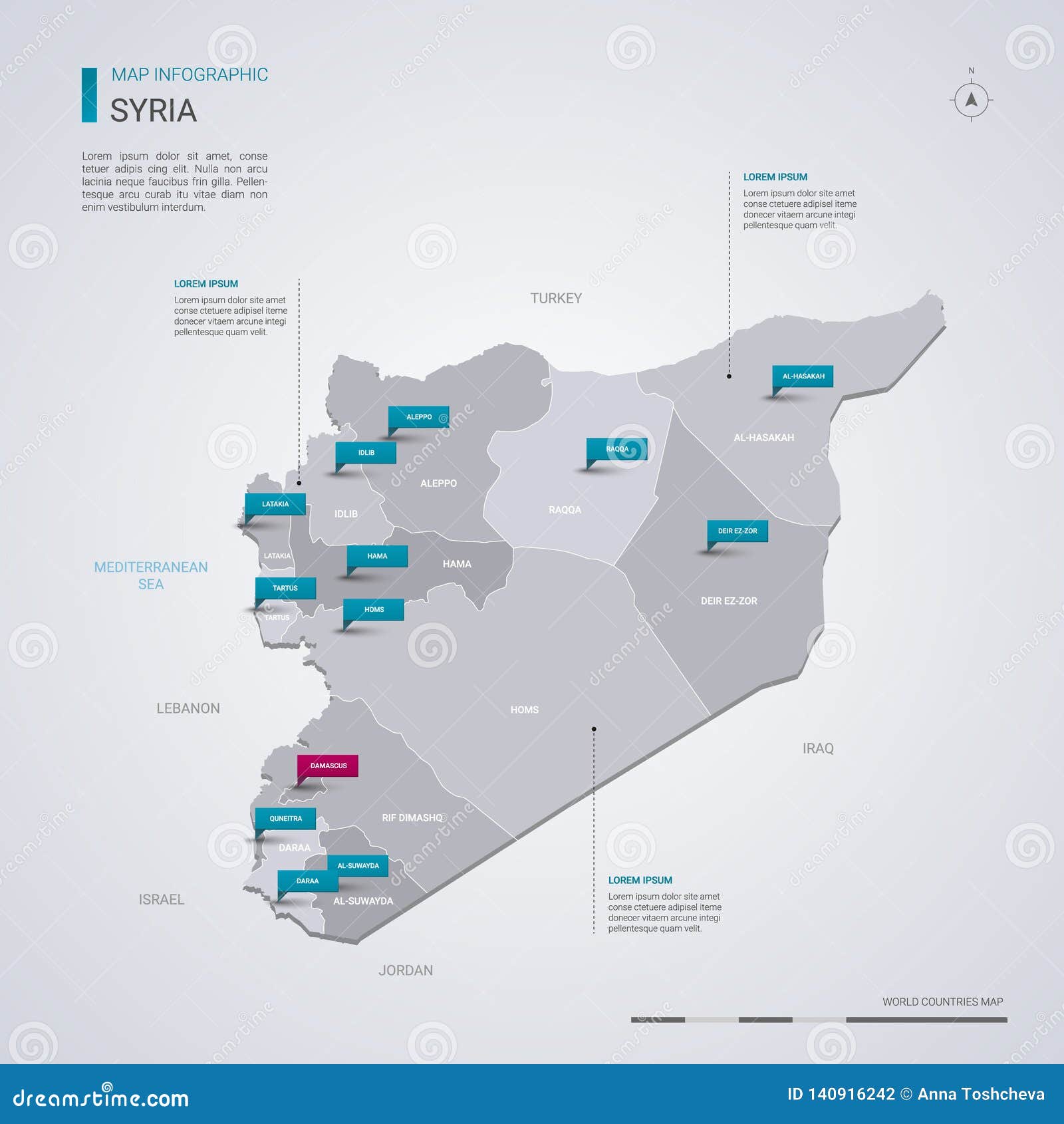 Infographic For Syria, Detailed Map Of Syria With Flag Cartoon Vector ...