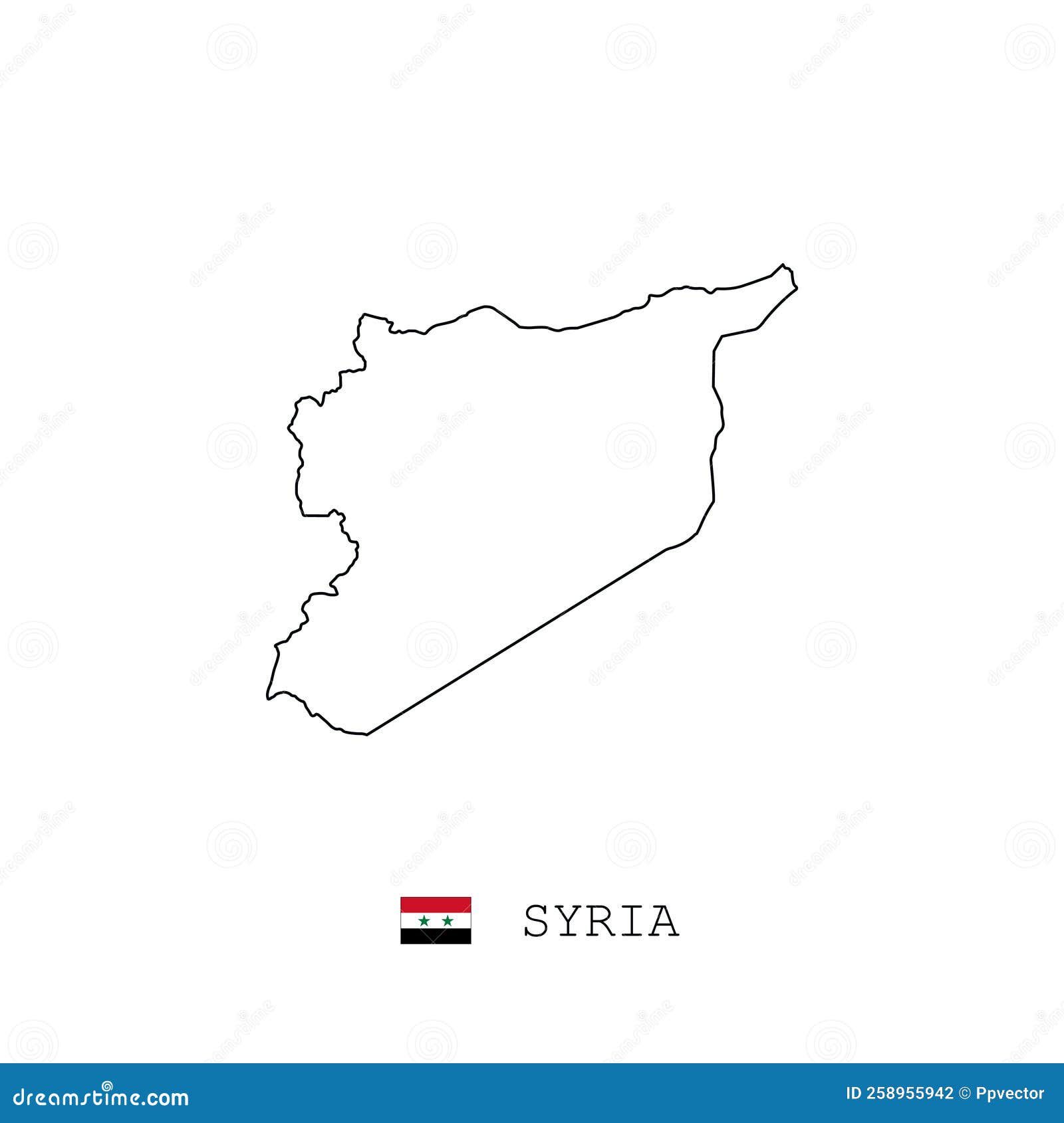 Syria Vector Map Outline, Line, Linear. Syria Black Map on White ...