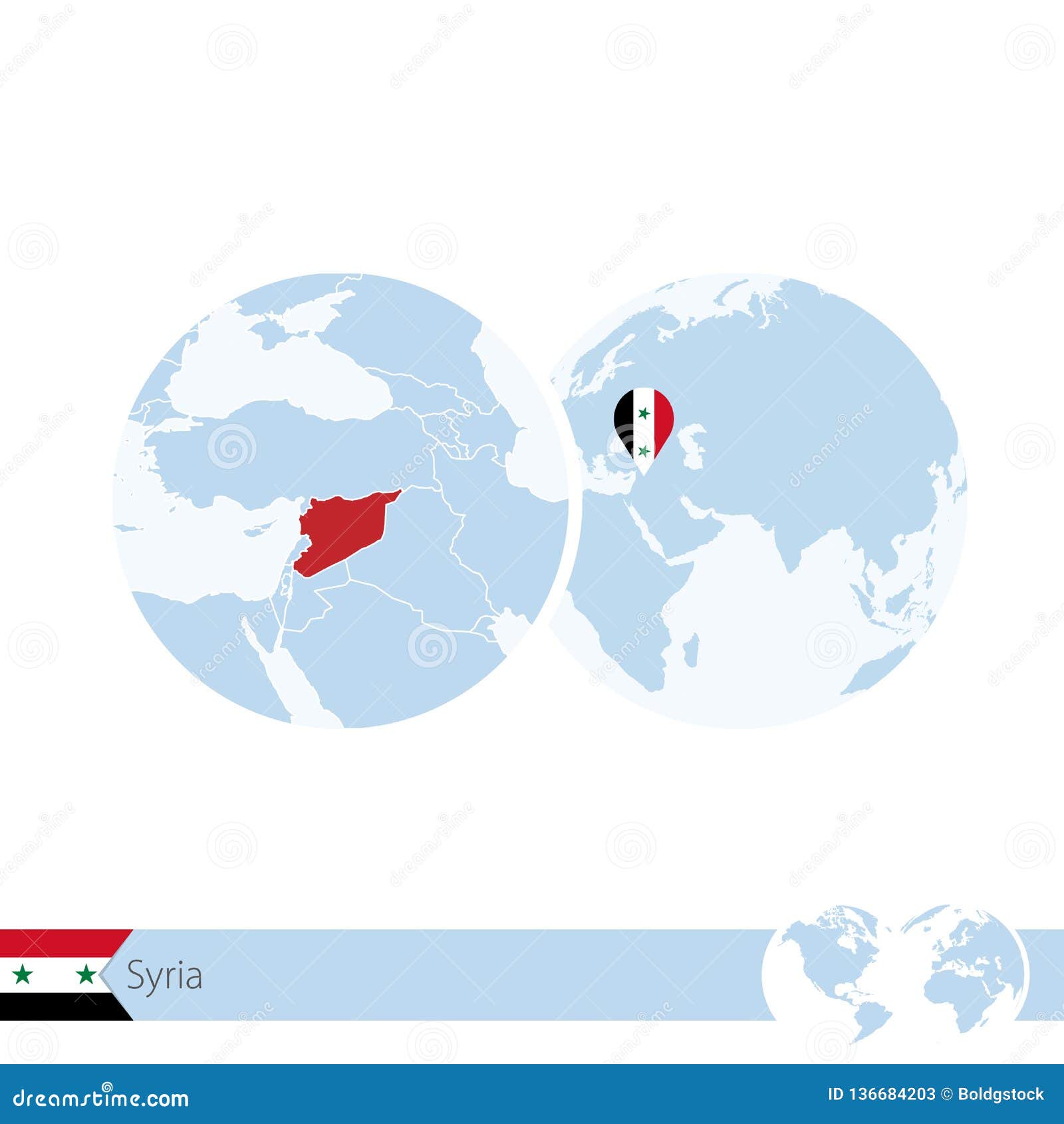 Syria on World Globe with Flag and Regional Map of Syria Stock Vector ...