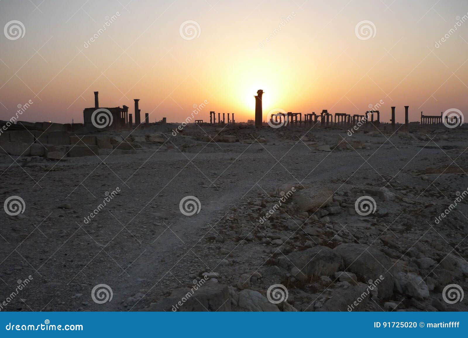 Syrian Archeological Site Palmyra at Sunrise Stock Photo - Image of ...