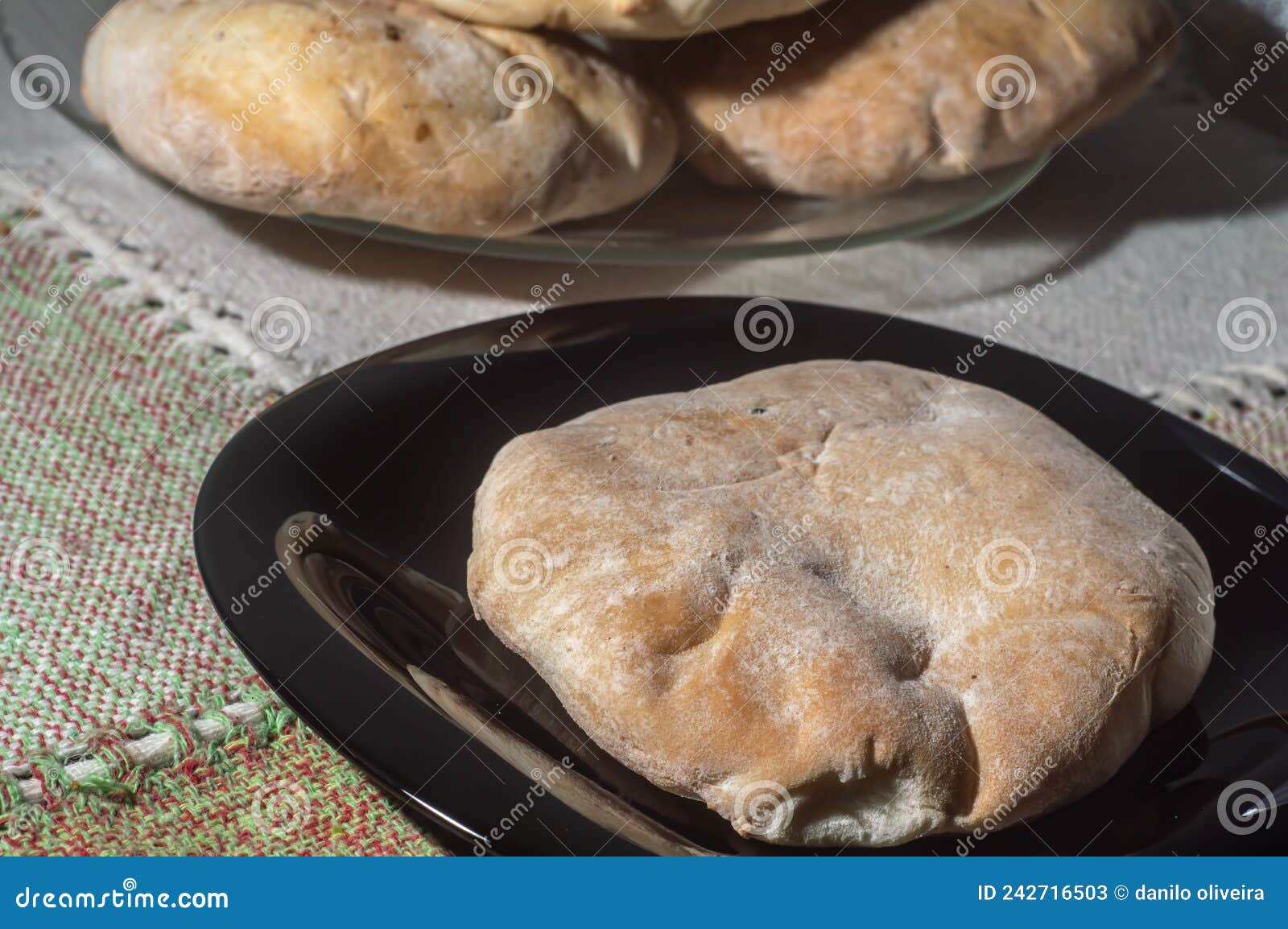 Syrian Bread on a Dish with Copy Space Left and Natural Light Stock ...